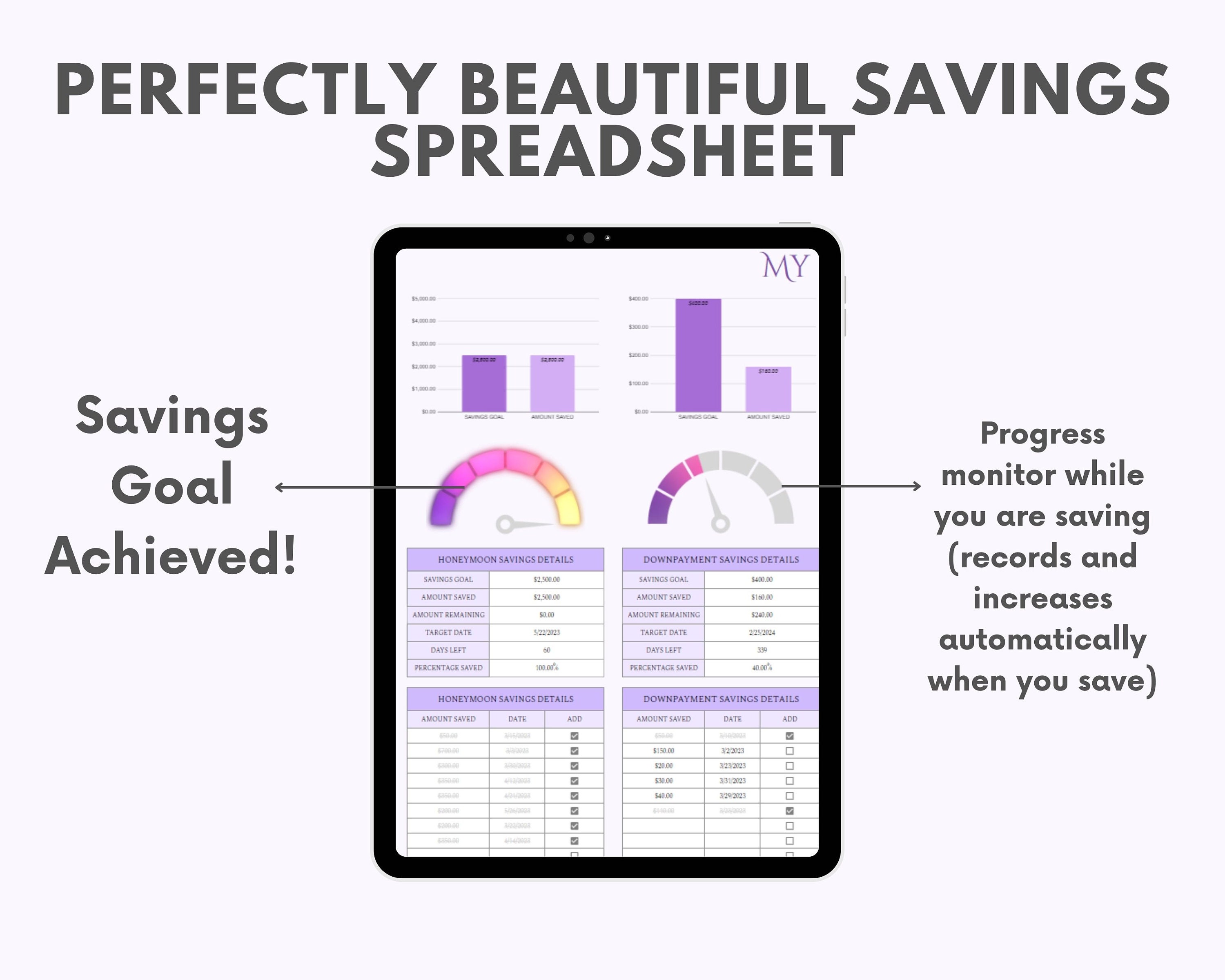 Digital Savings Planner Spreadsheet Purple Google Sheets Savings ...