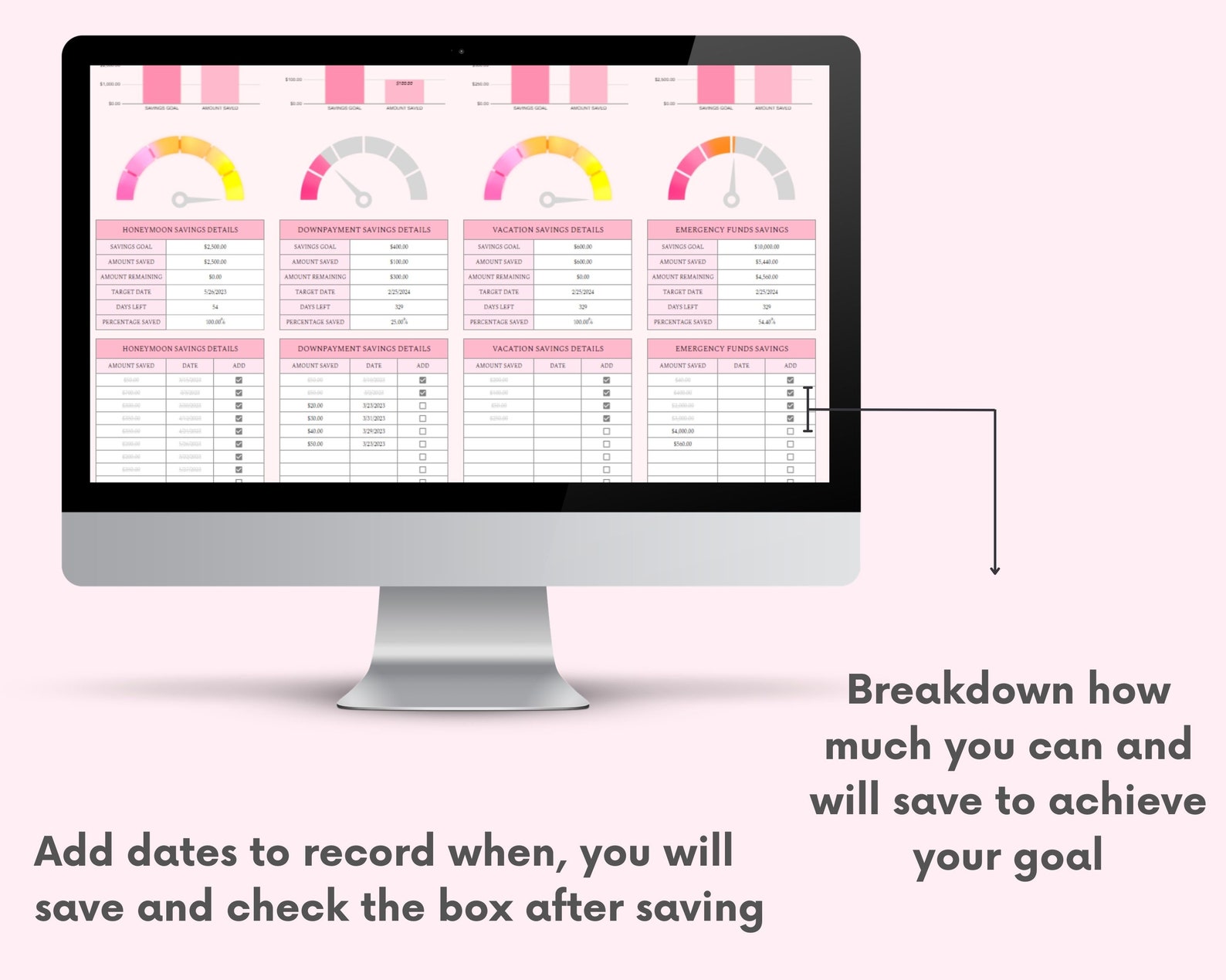 Digital Savings Planner Spreadsheet Pink Google Sheets Savings Template ...