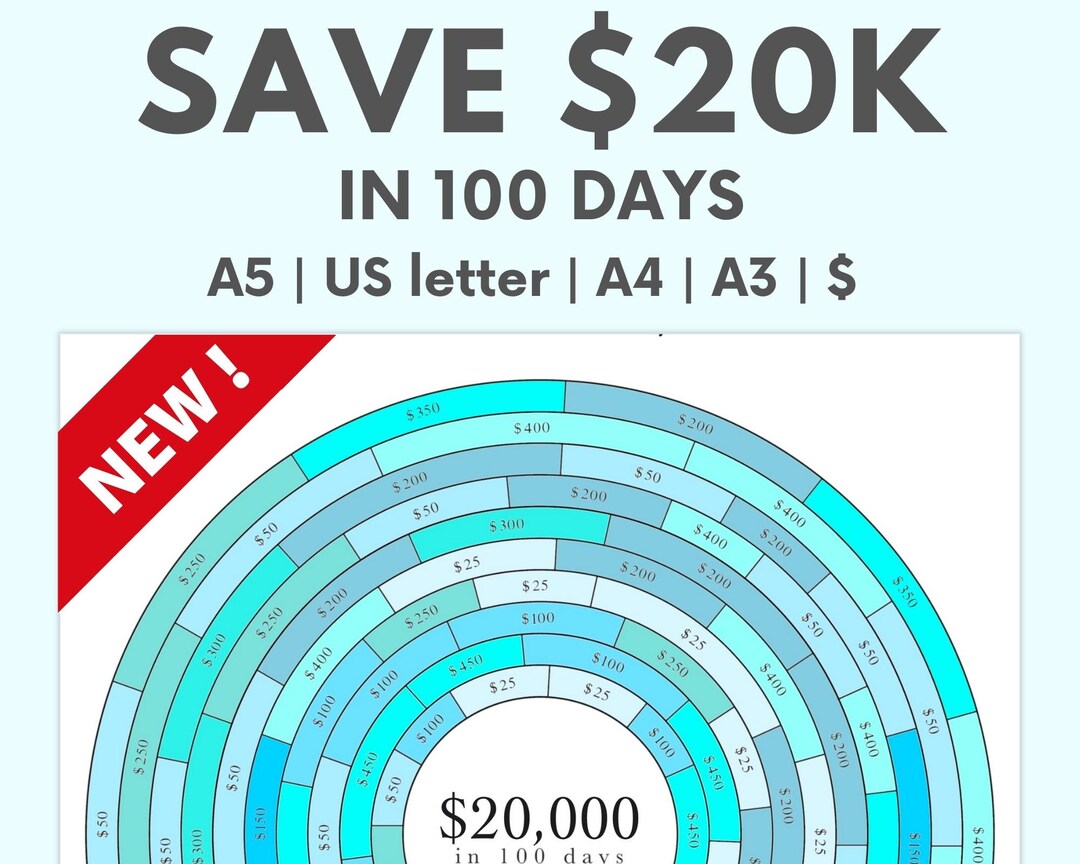 20k Savings Challenge Printable 20000 Savings Challenge 20k in 100 Days ...