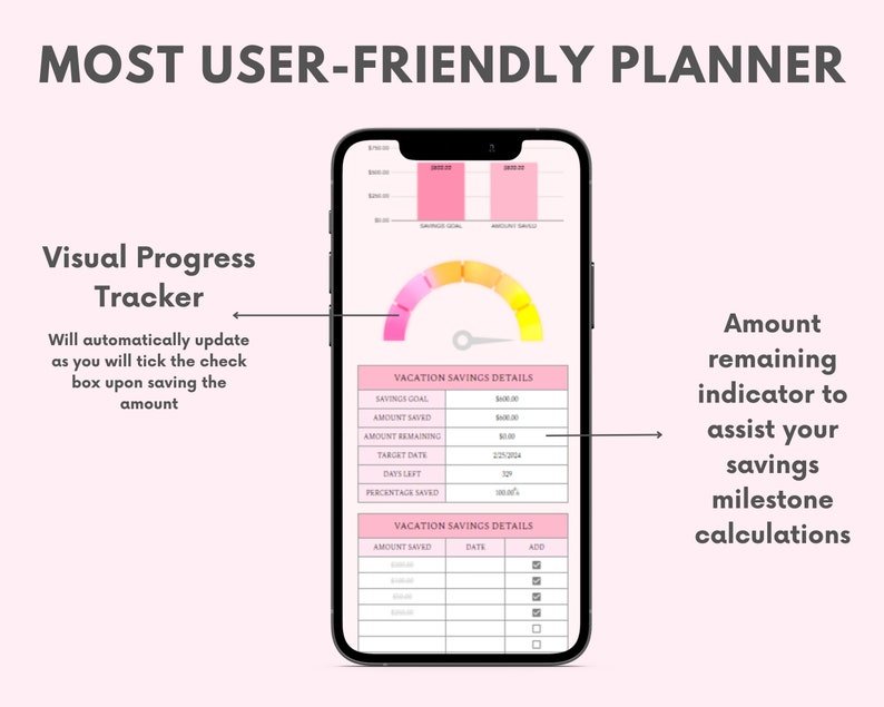 Digital Savings Planner Spreadsheet Pink Google Sheets Savings Template ...