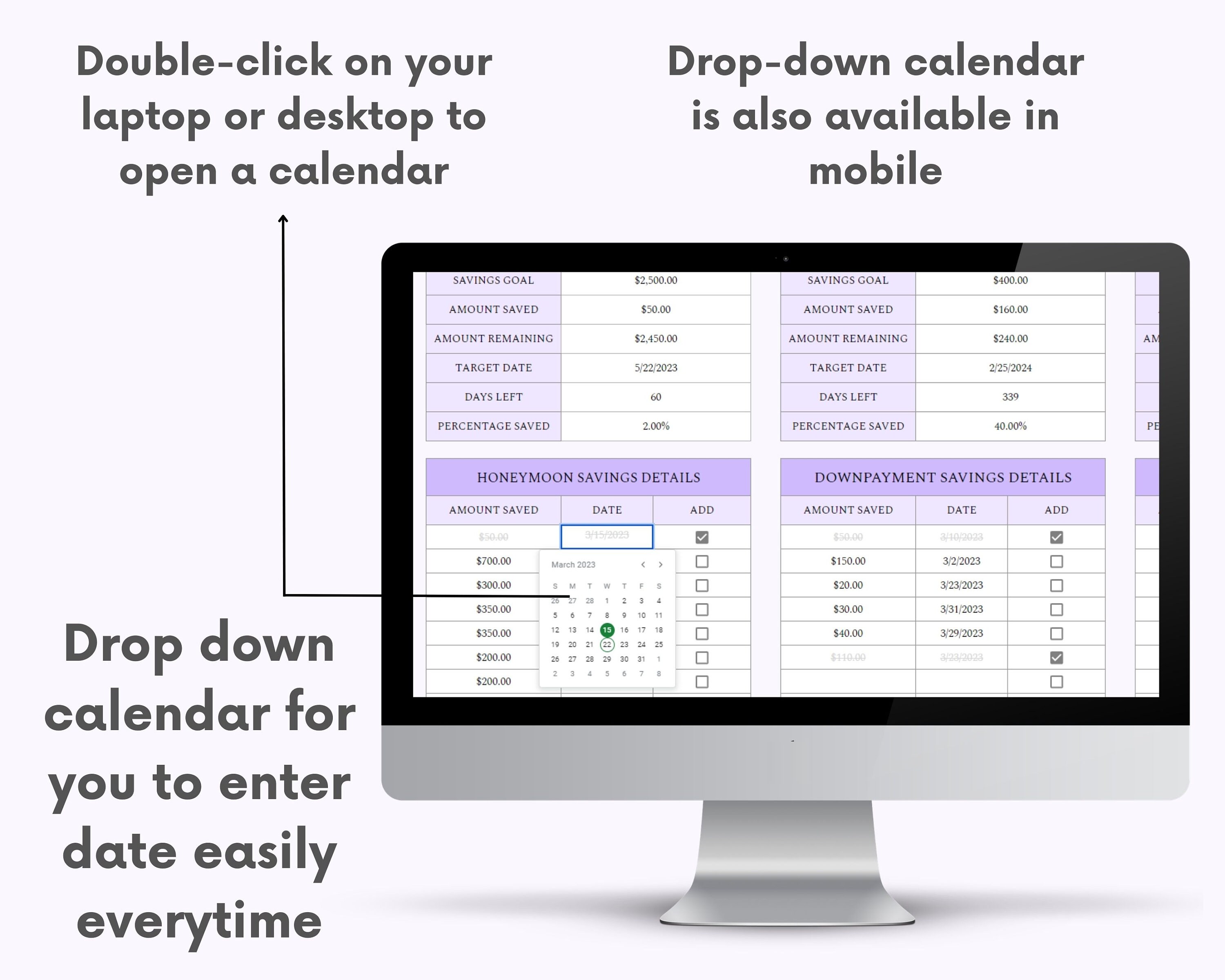 Digital Savings Planner Spreadsheet Purple Google Sheets Savings ...