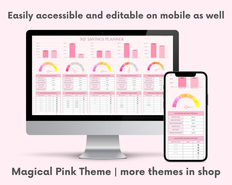 Digital Savings Planner Spreadsheet Pink Google Sheets Savings Template ...