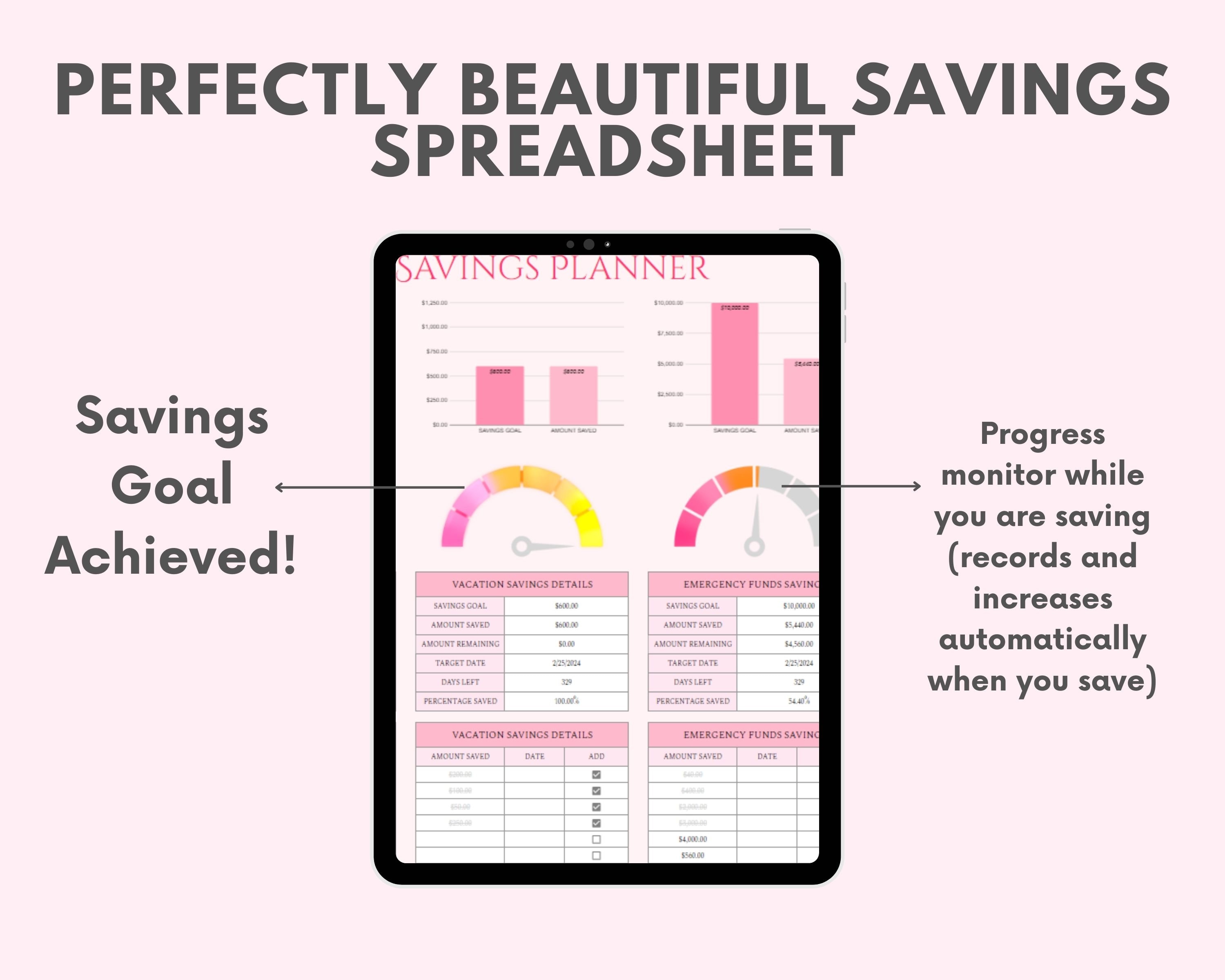 Digital Savings Planner Spreadsheet Pink Google Sheets Savings Template ...