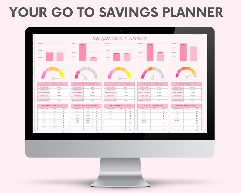Digital Savings Planner Spreadsheet Pink Google Sheets Savings Template ...