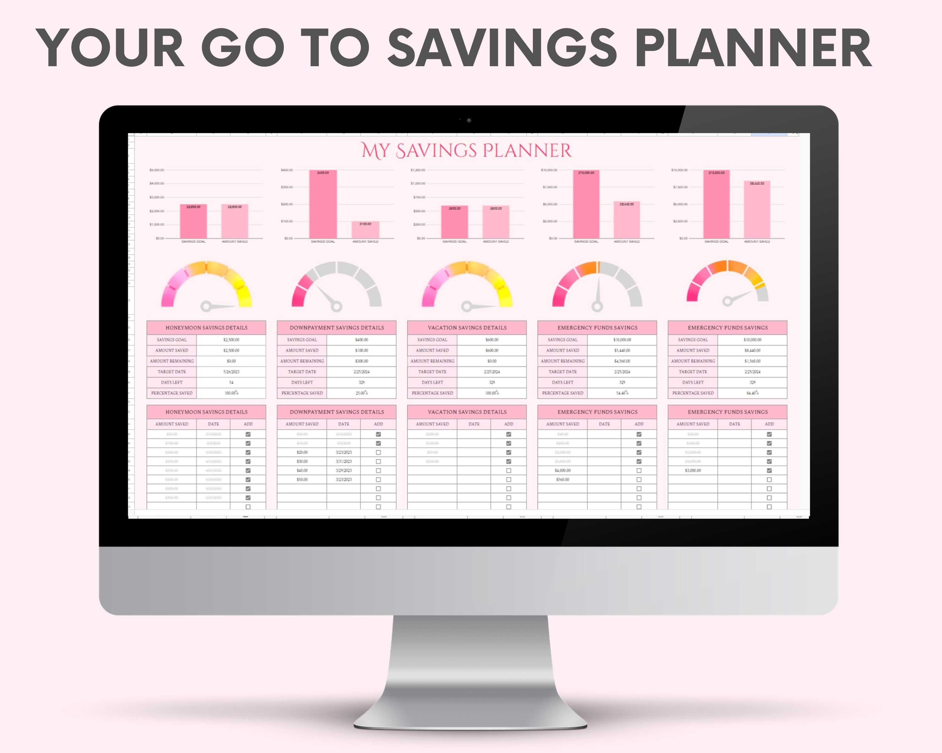 Digital Savings Planner Spreadsheet Pink Google Sheets Savings Template ...