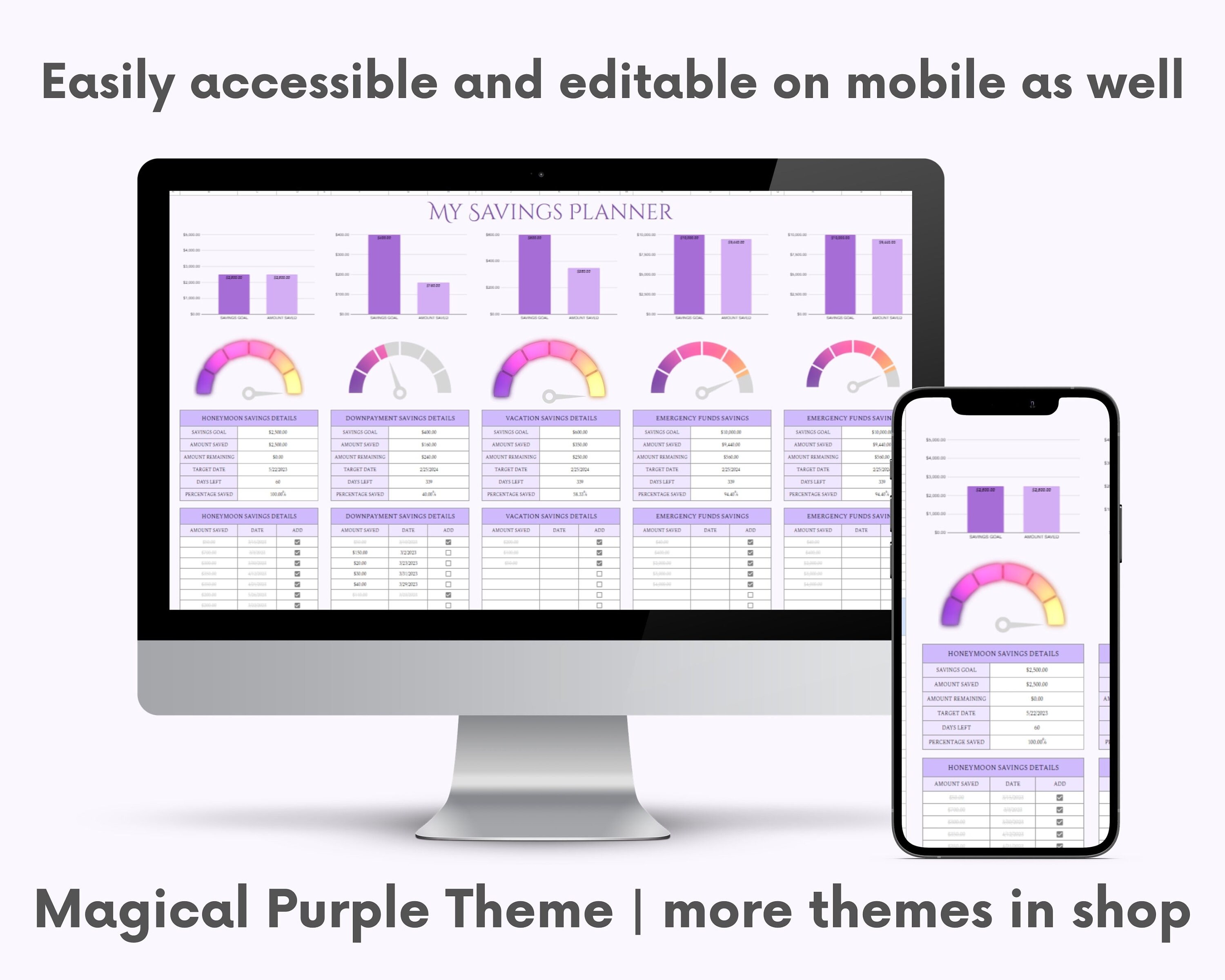 Digital Savings Planner Spreadsheet Purple Google Sheets Savings ...