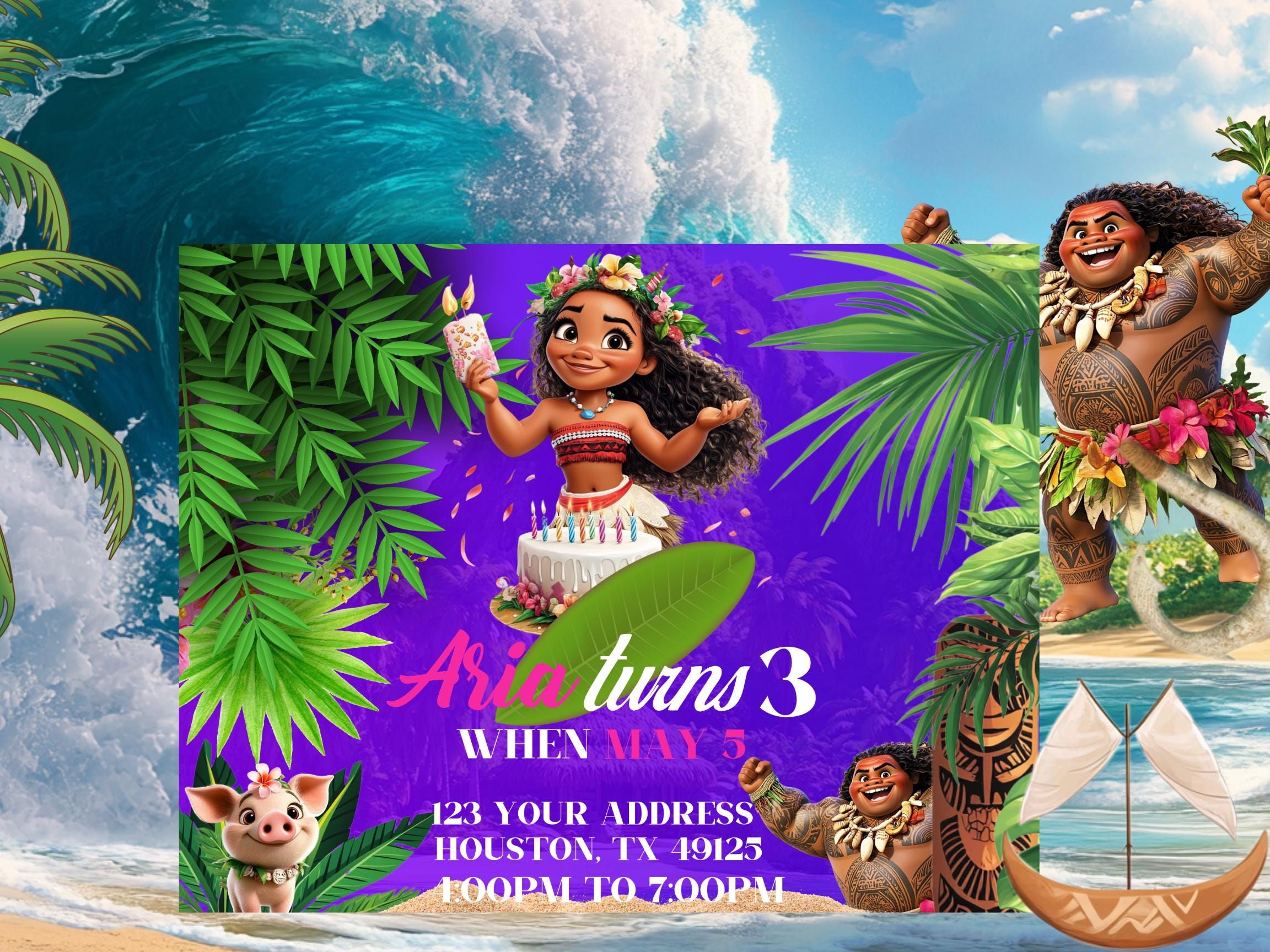 Editable Moana Birthday Invitation Template (digital Download) - Etsy
