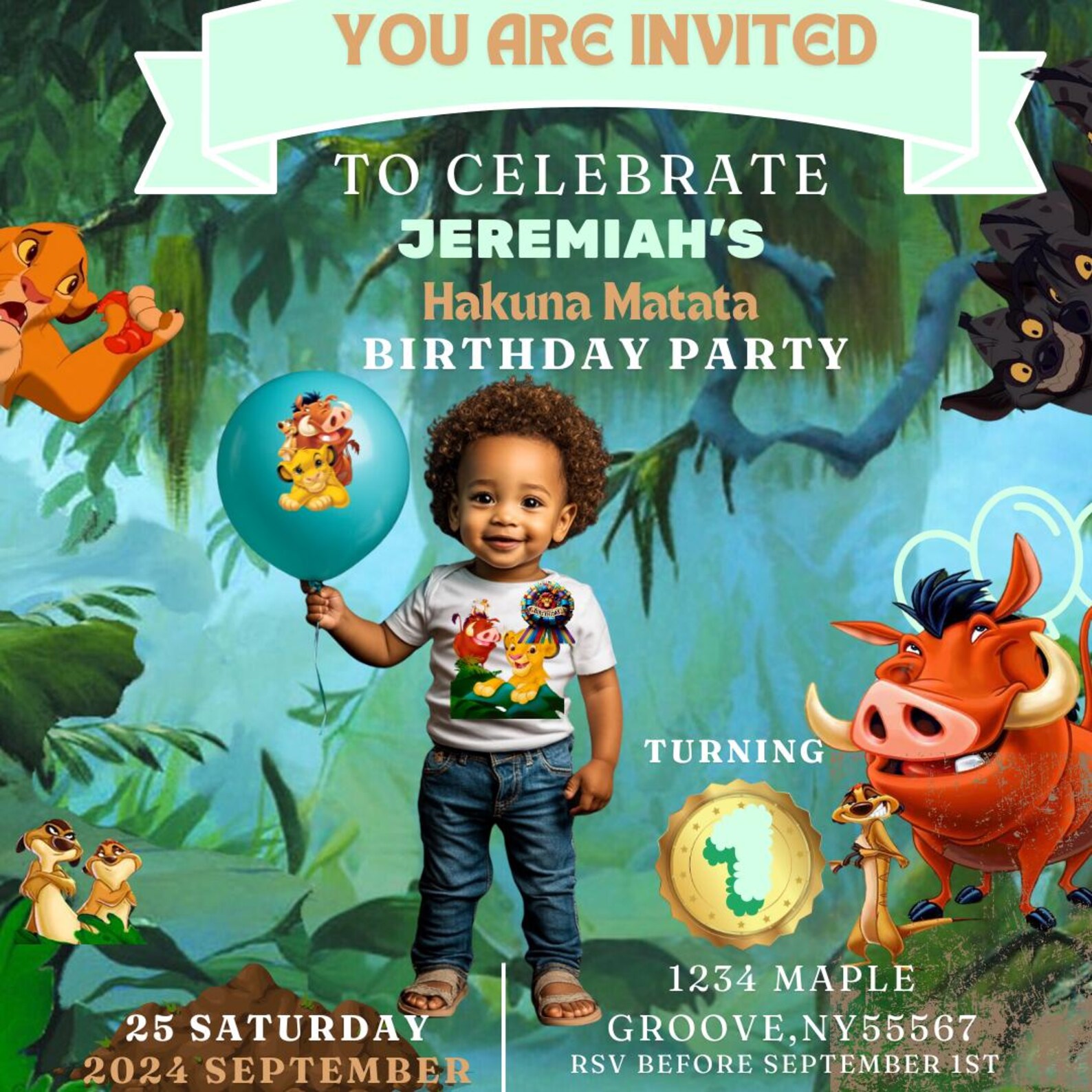 Lion King Birthday Invitation, Simba, Timon, Pumbaa (digital Download ...