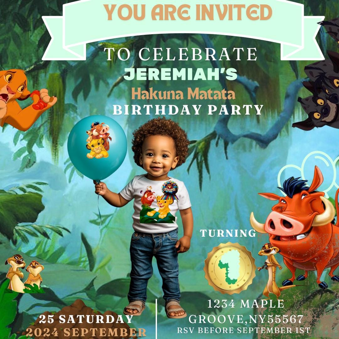 Lion King Birthday Invitation, Simba, Timon, Pumbaa (digital Download ...