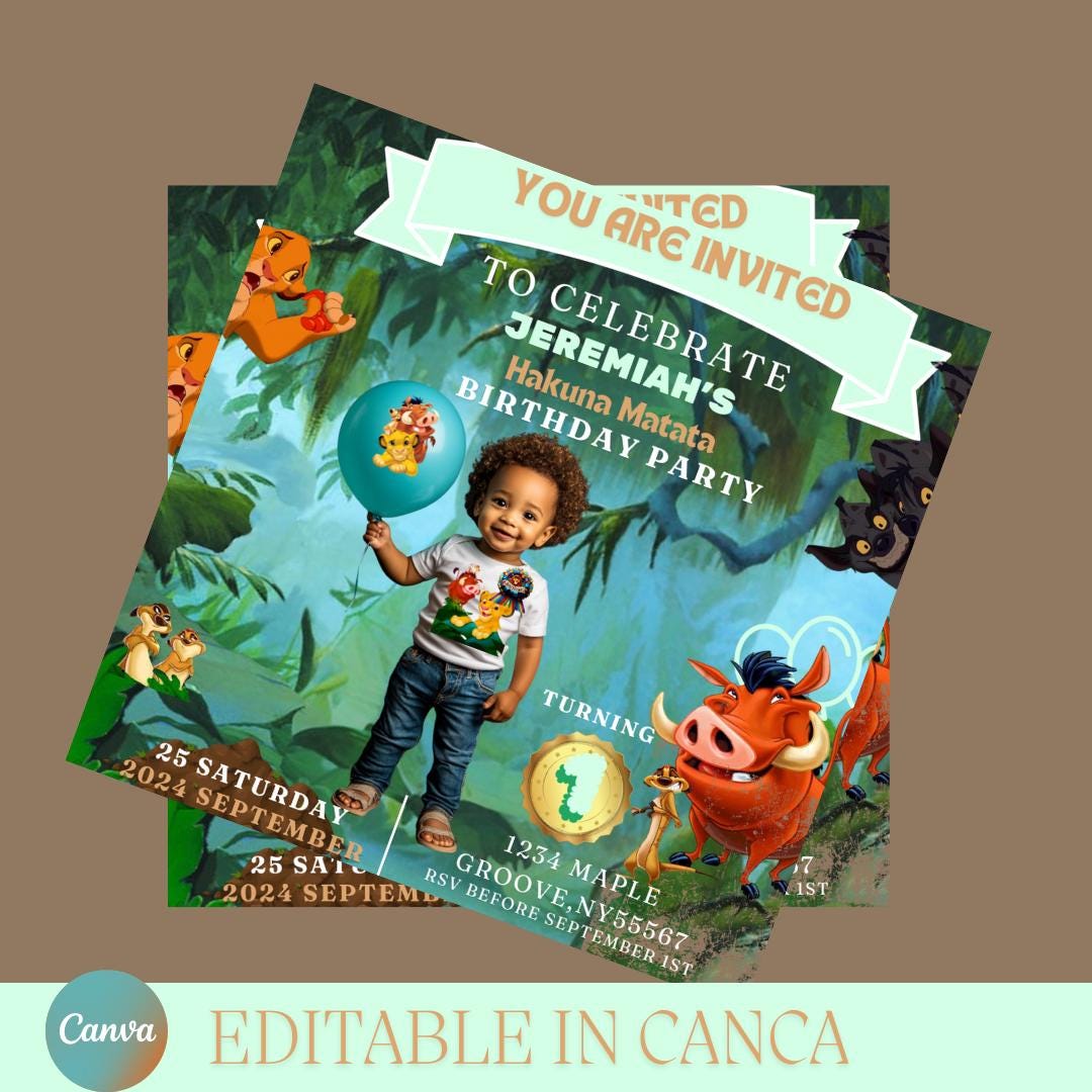 Lion King Birthday Invitation, Simba, Timon, Pumbaa (digital Download ...