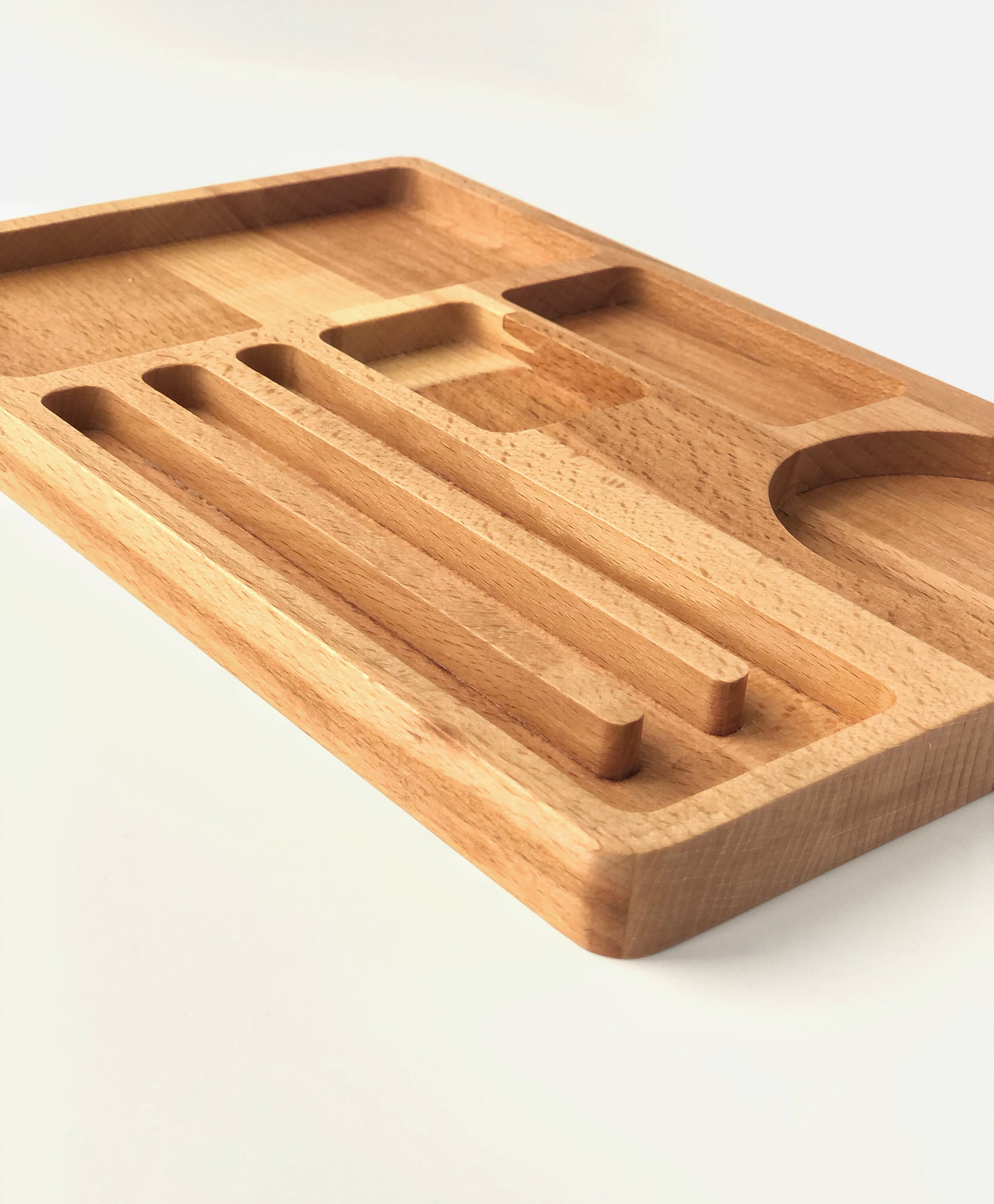 Wooden Office Desk Organizer Catch All Tray Pen Holder Sticky Note ...