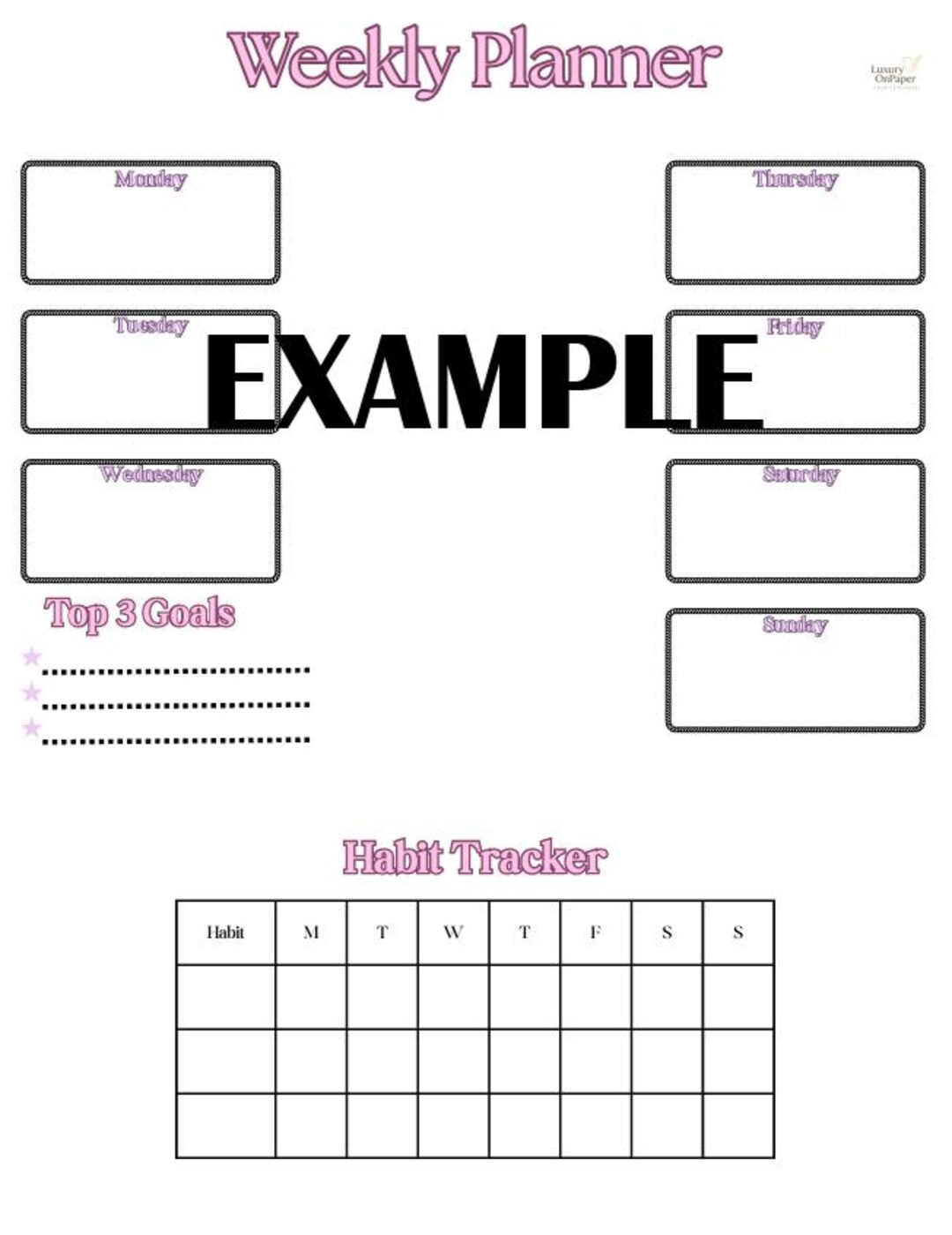 Pink Weekly Planner Printable: Minimalist Undated PDF Pages (A4/A5/US ...