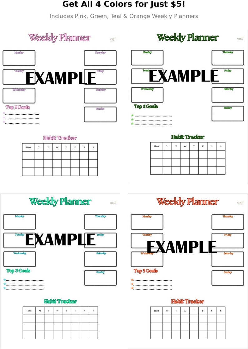 Pink Weekly Planner Printable: Minimalist Undated PDF Pages (A4/A5/US ...