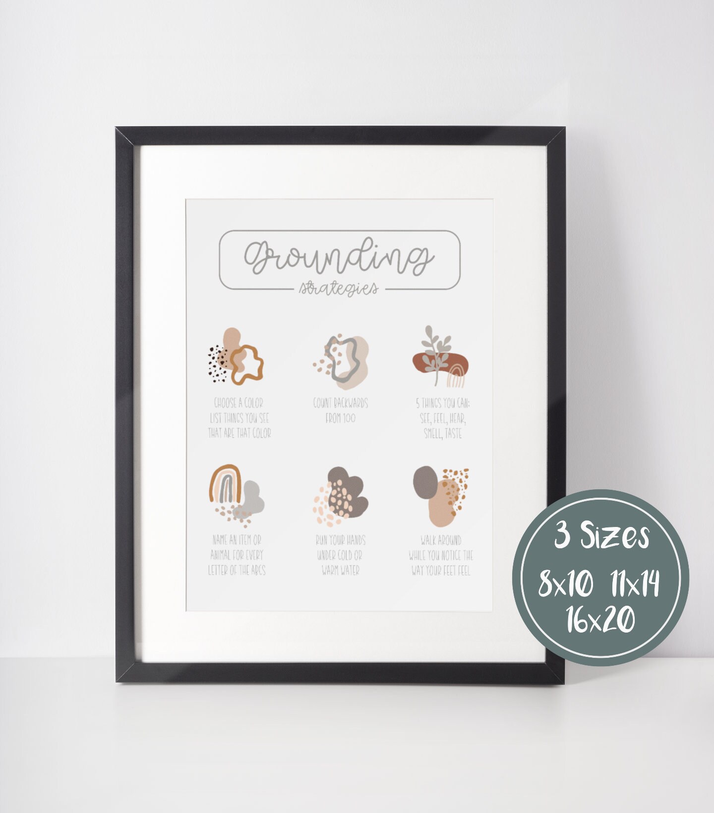 Grounding Strategy Poster Printable, Therapy Office Decor, PTSD, Trauma ...