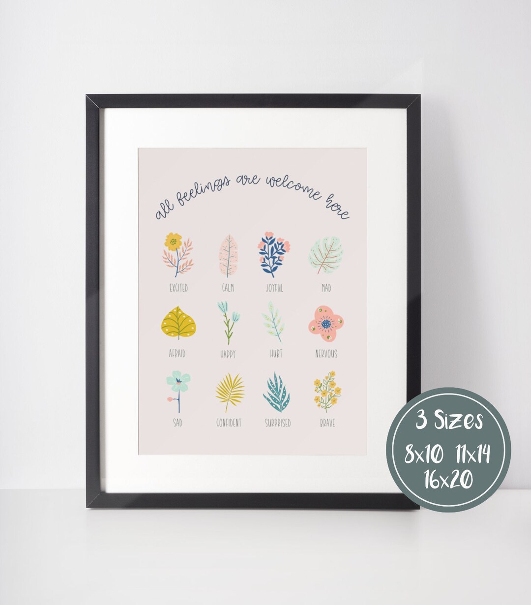 Feelings Chart Flowers Digital Download Printable - Mental Health ...