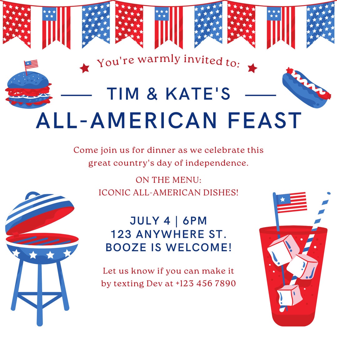 4th of July Party Invitation Summer Cookout Invite Block Party ...