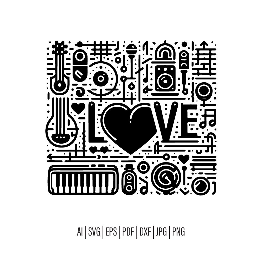 Love Music Monogram Svg, Vector Cut File Cricut, Silhouette, Decal ...