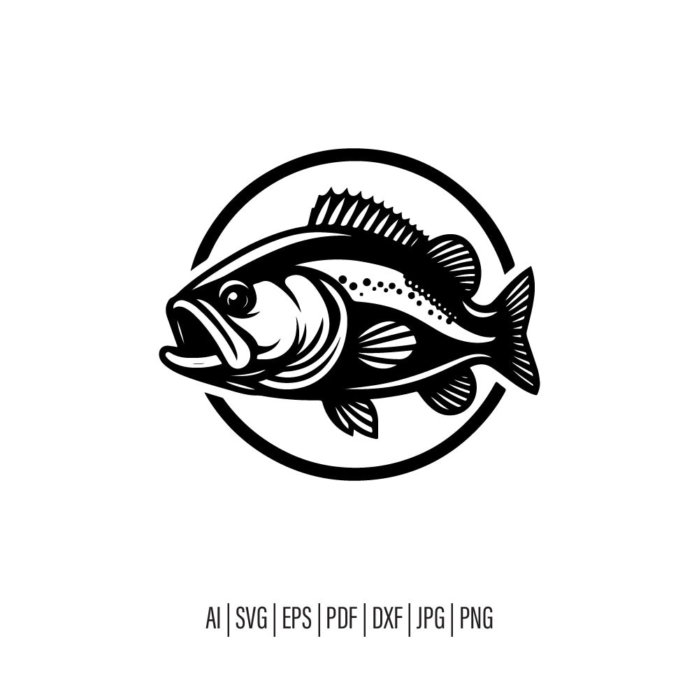 Fish Logo Monogram Svg, Bass Fishing Svg, Fisherman Svg, Vector Cut ...