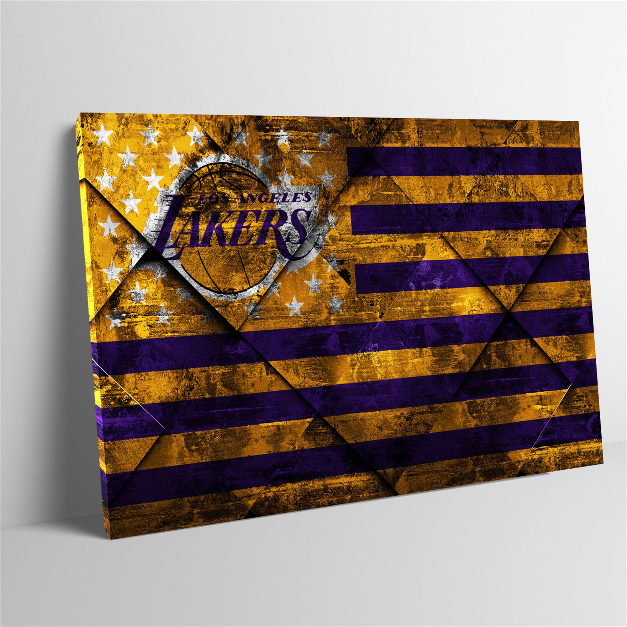 Los Angeles Lakers, NBA Flag Print, NBA Sport Print, Thombus Grunge ...