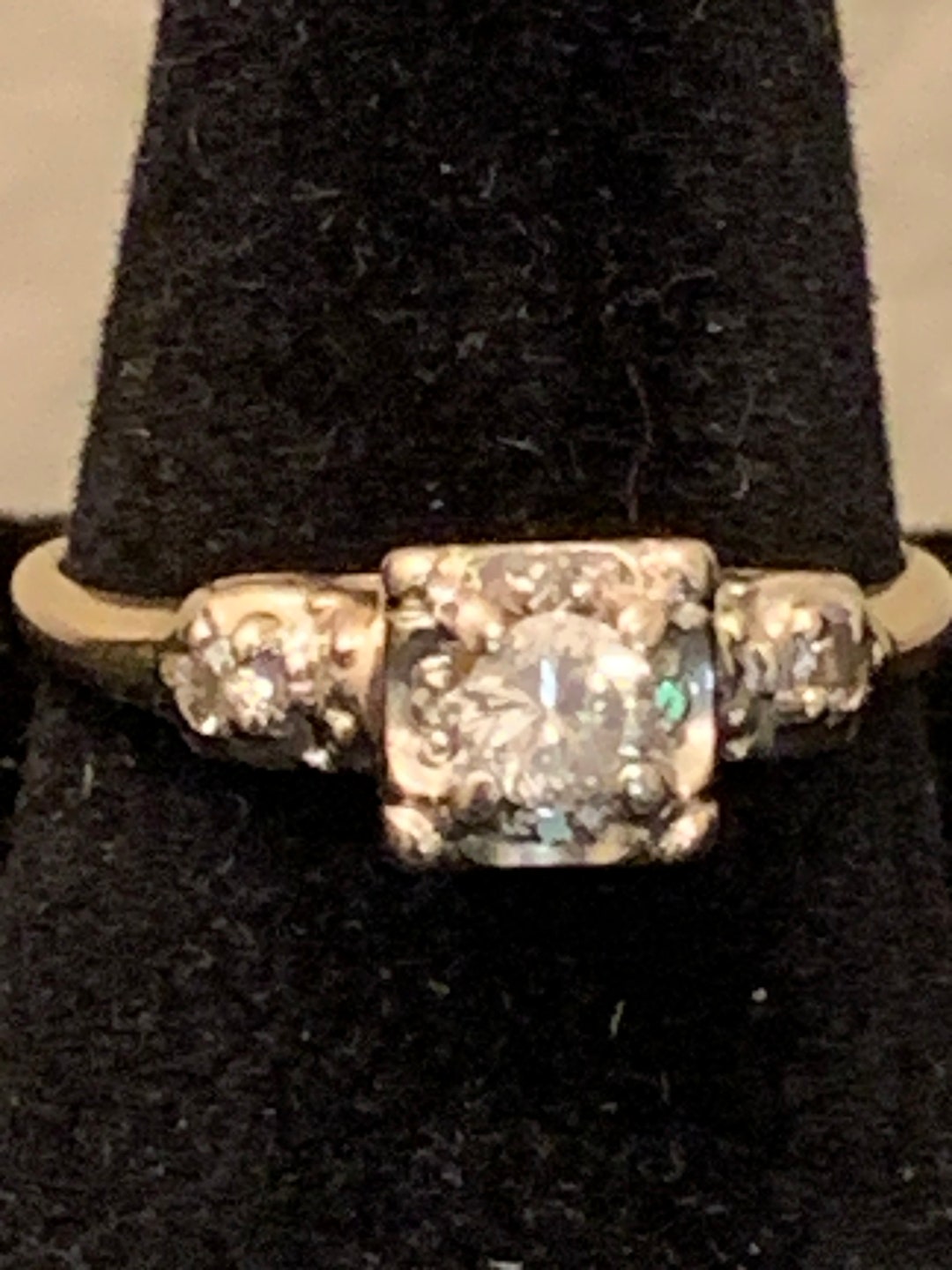 Vintage Ring, Solo Triad III, Solitaire W/ One 0.33 Ct DMD & Two 0.03 ...