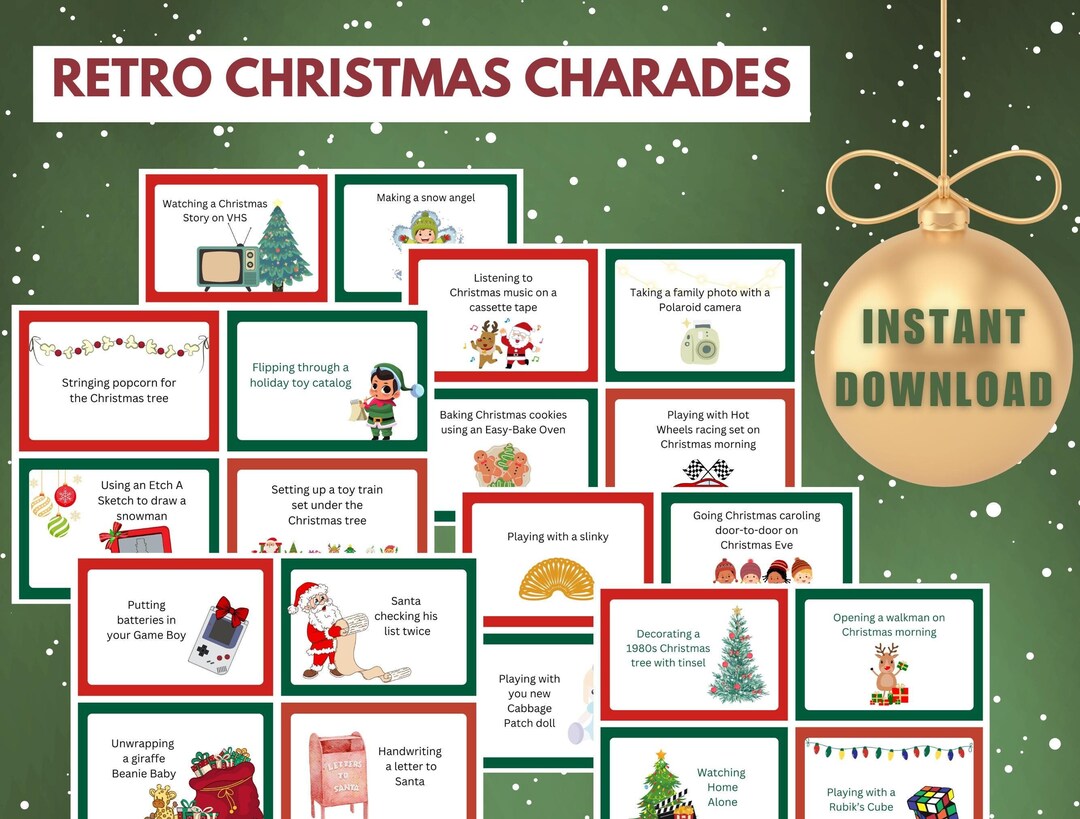 Retro Christmas Charades Printable Holiday Party Game Family Christmas ...