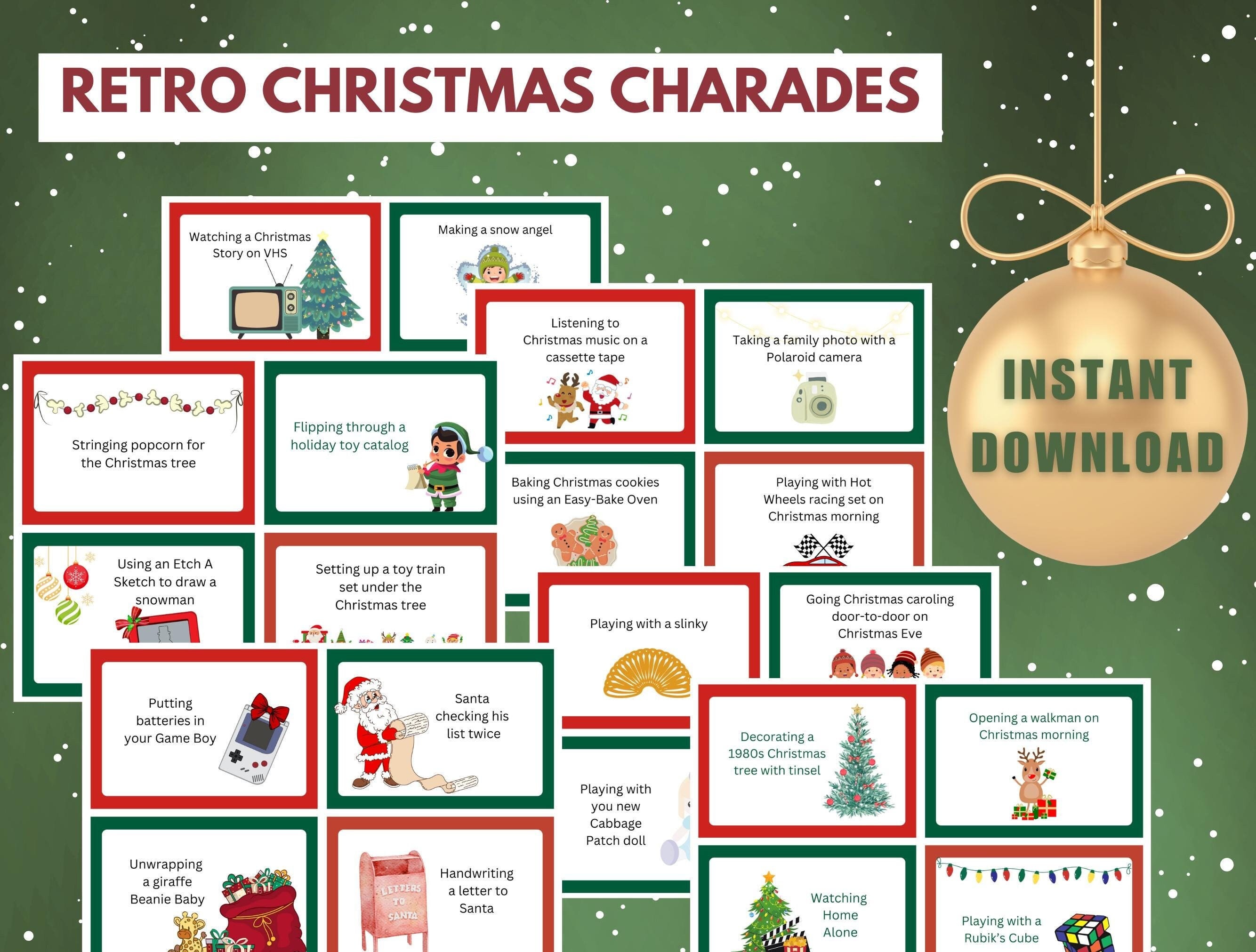 Retro Christmas Charades | Printable Holiday Party Game | Family ...