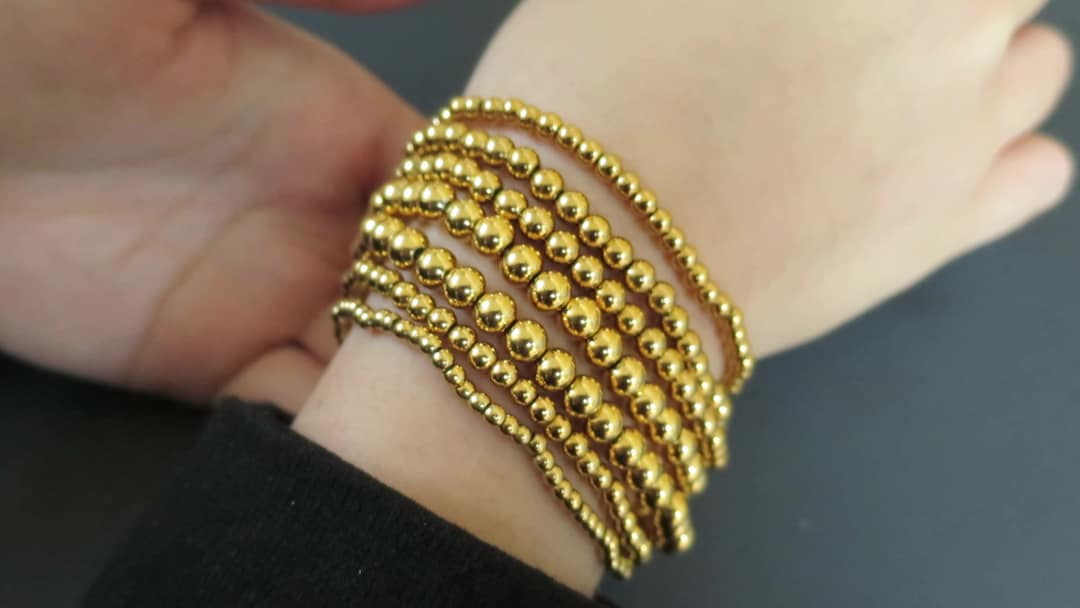 Gold Beaded Ball Bracelet, 18K Gold Filled Ball, Layered Bracelet, Gift ...