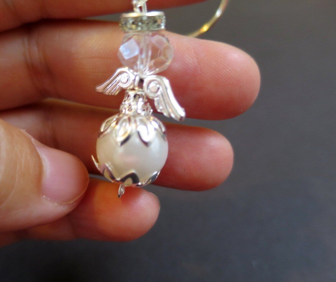 12 X Mini Faux Pearl Angel Keychain, Angel Keychain Favors, Christening ...