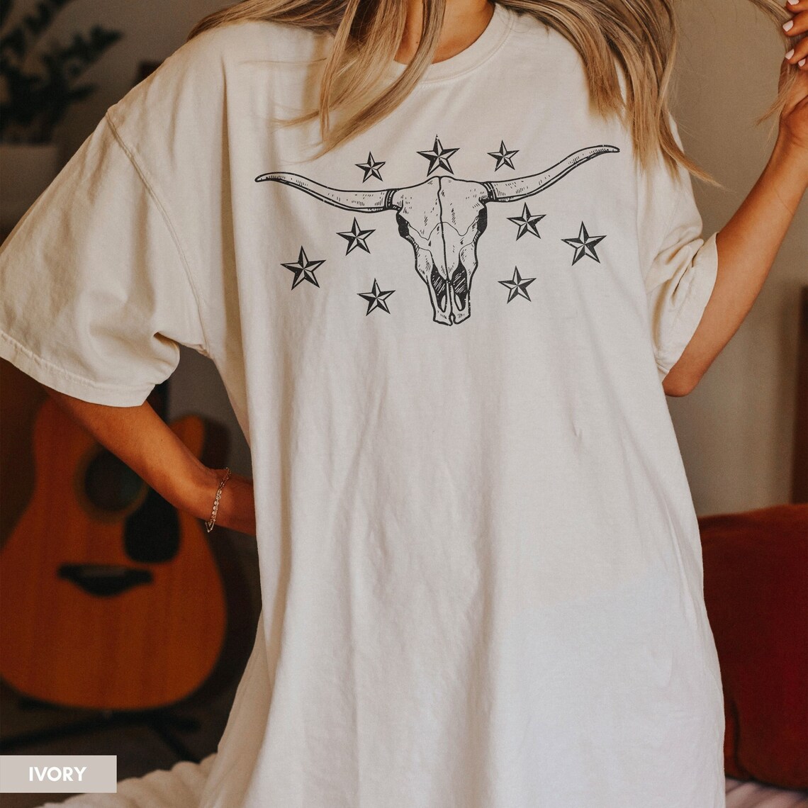 Bull Skull Shirt Comfort Colors Western Graphic Tee Trendy - Etsy