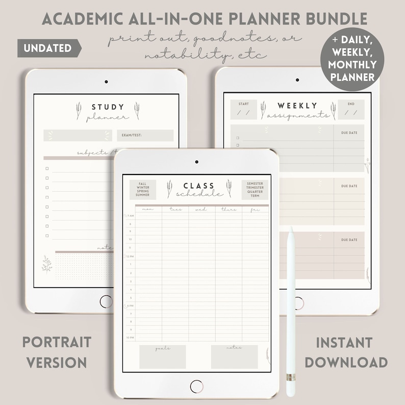 STUDENT All-in-one Undated School Academic Digital Planner Goodnotes ...