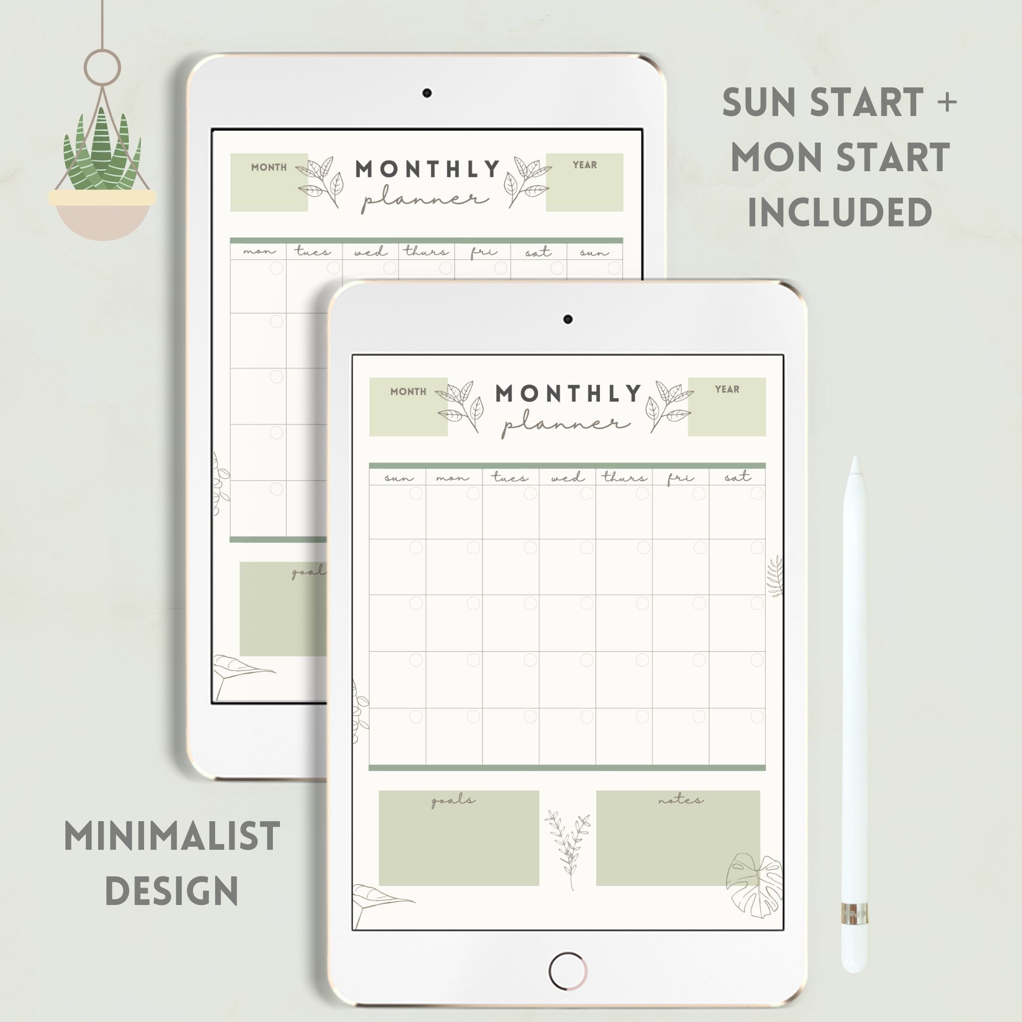 SAGE GREEN + PLANTS Undated Digital Planner for Goodnotes, Notability ...