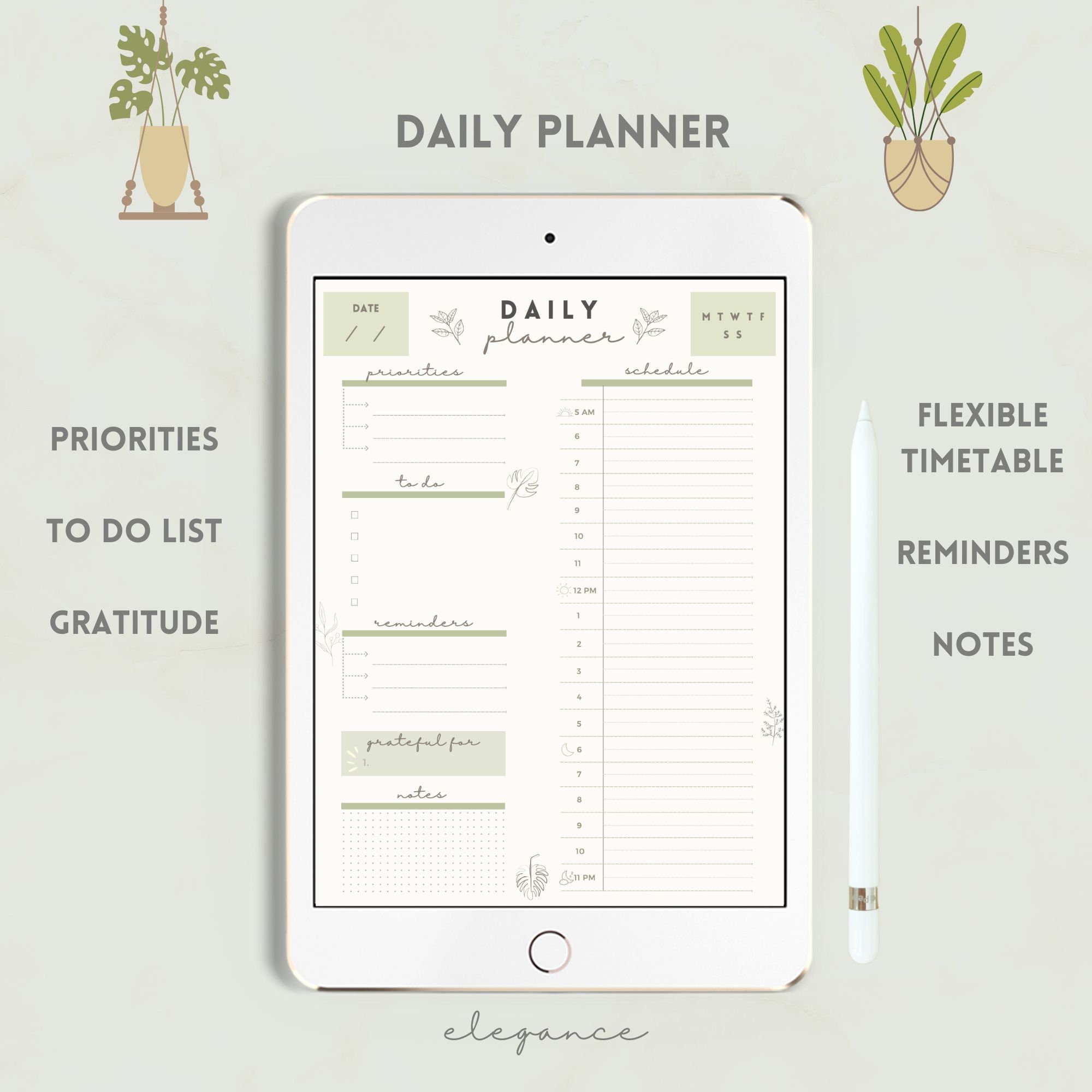 SAGE GREEN + PLANTS Undated Digital Planner for Goodnotes, Notability ...