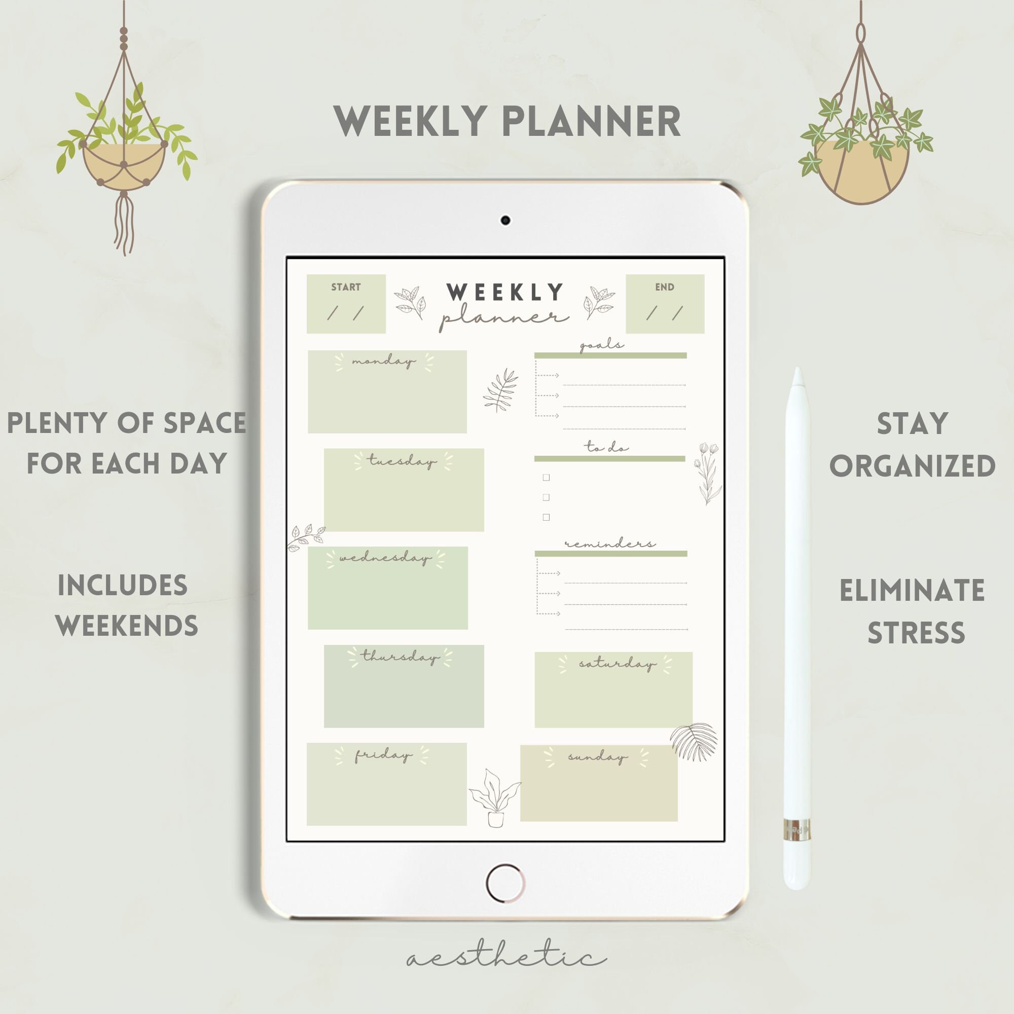 SAGE GREEN + PLANTS Undated Digital Planner for Goodnotes, Notability ...