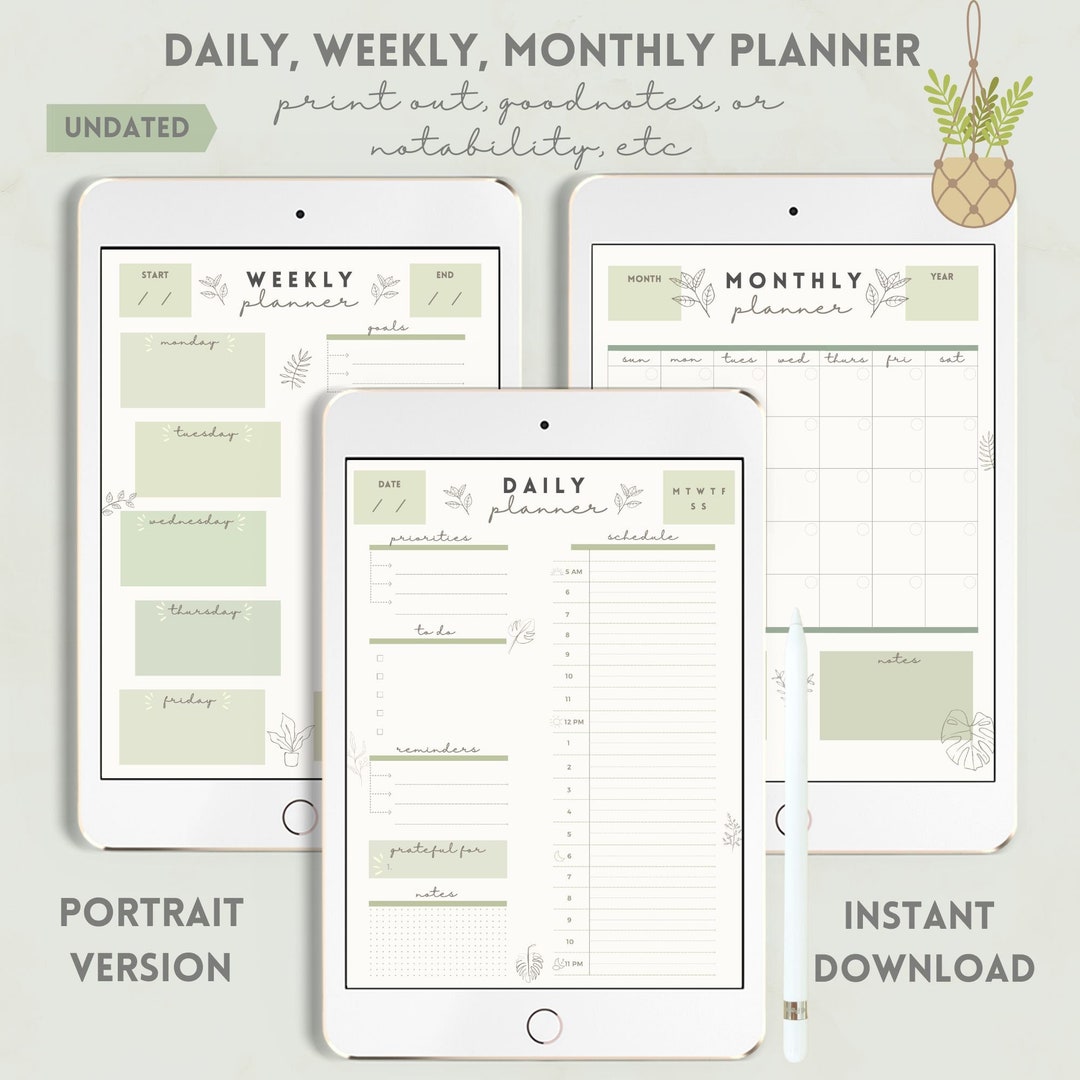 SAGE GREEN + PLANTS Undated Digital Planner for Goodnotes, Notability ...