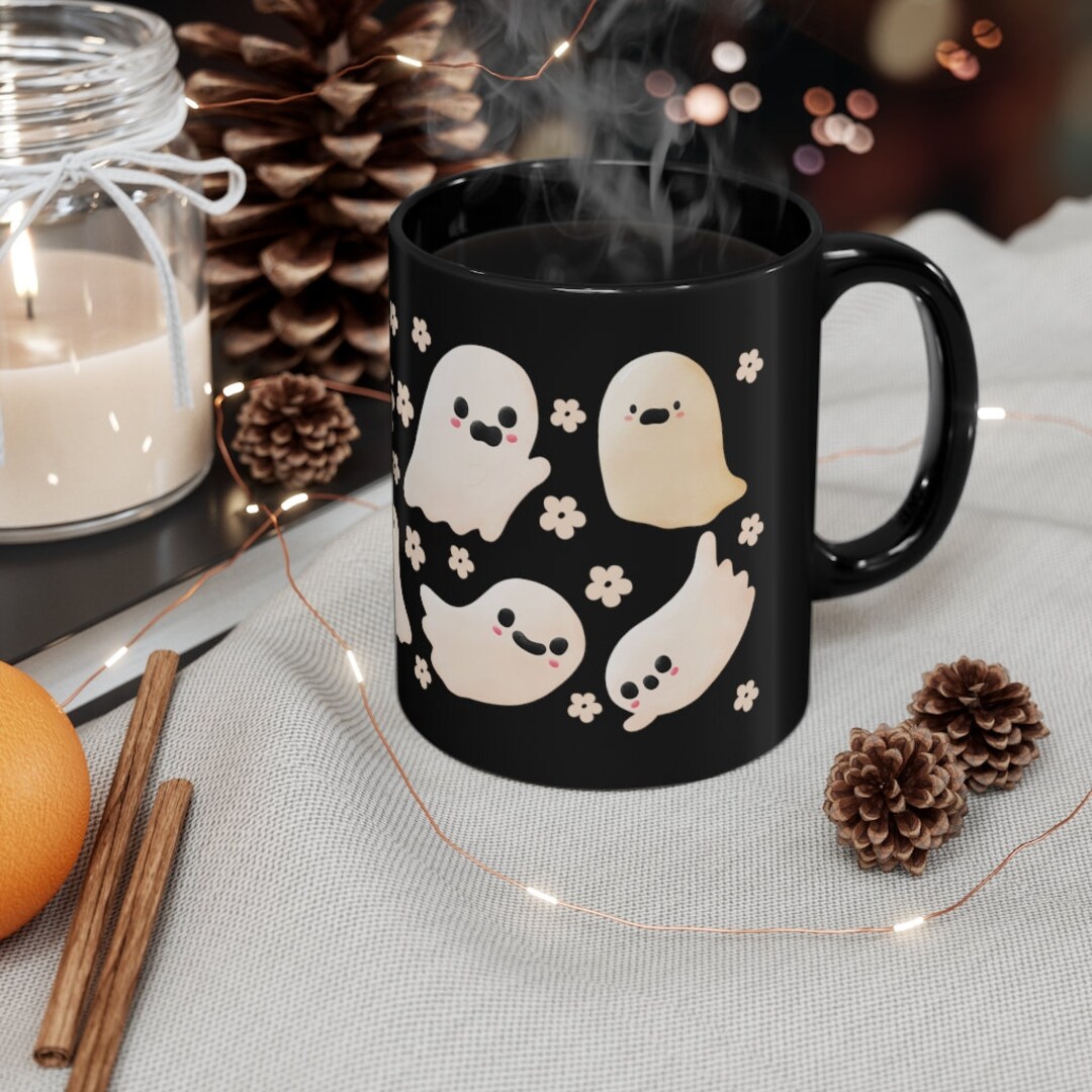 Ghost Coffee Mug Floral Halloween Mug Glass Mug Spooky - Etsy