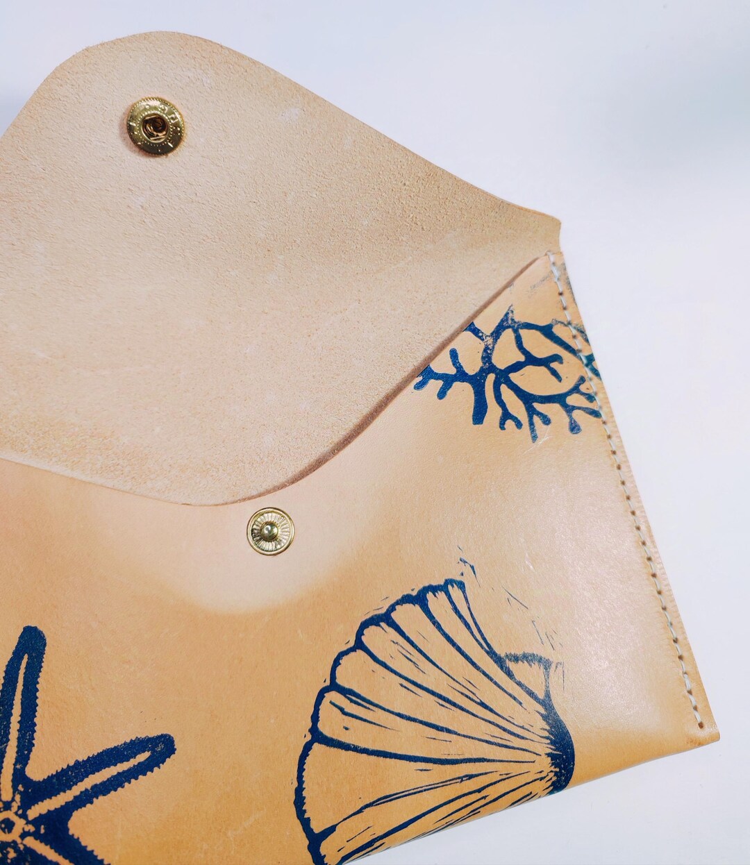 Genuine Leather Envelope With Shell Pattern - Paper Pocket - Handbag ...