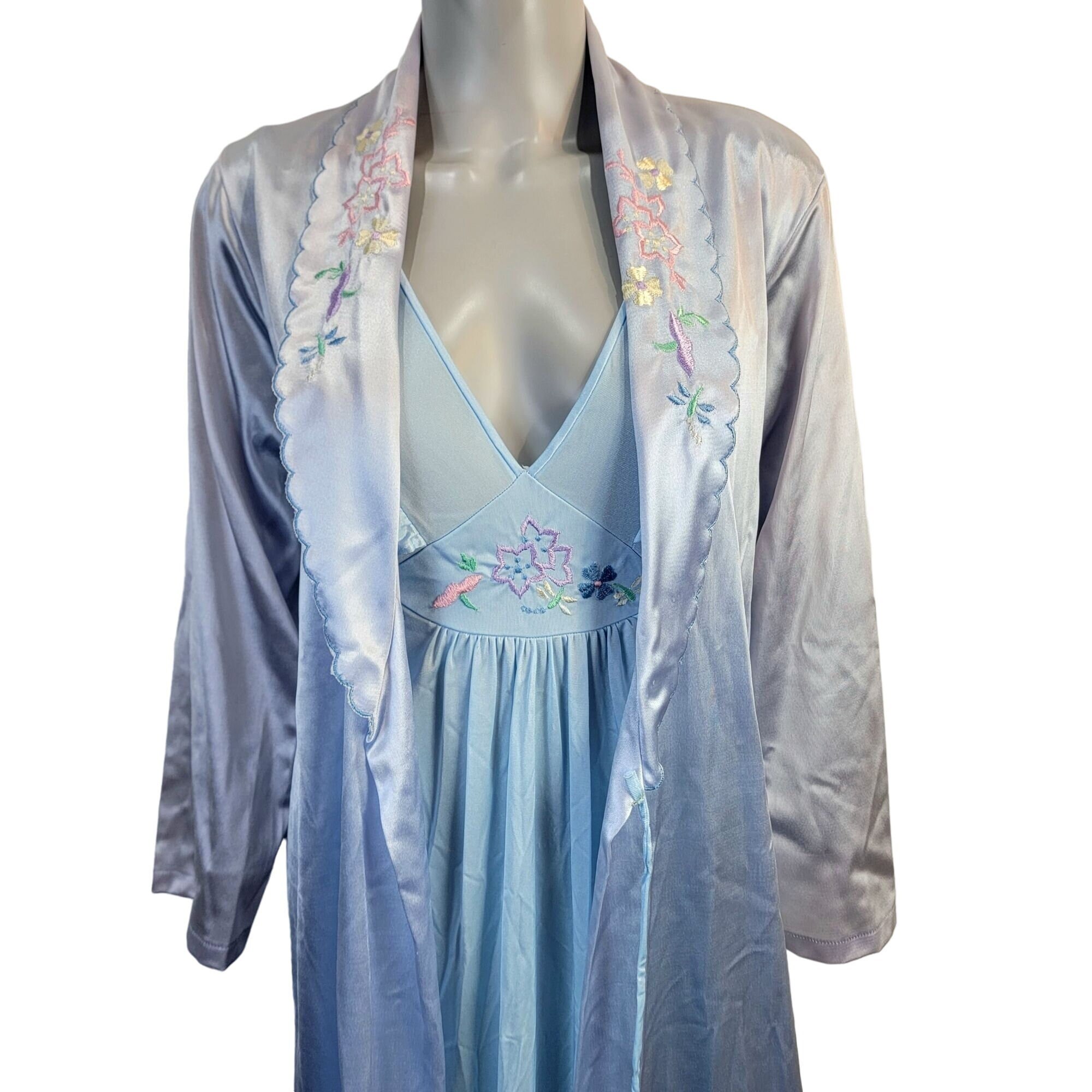 Vintage 70s Peignoir Robe Set Nightgown Flutter Maxi Dress Sleep Women ...