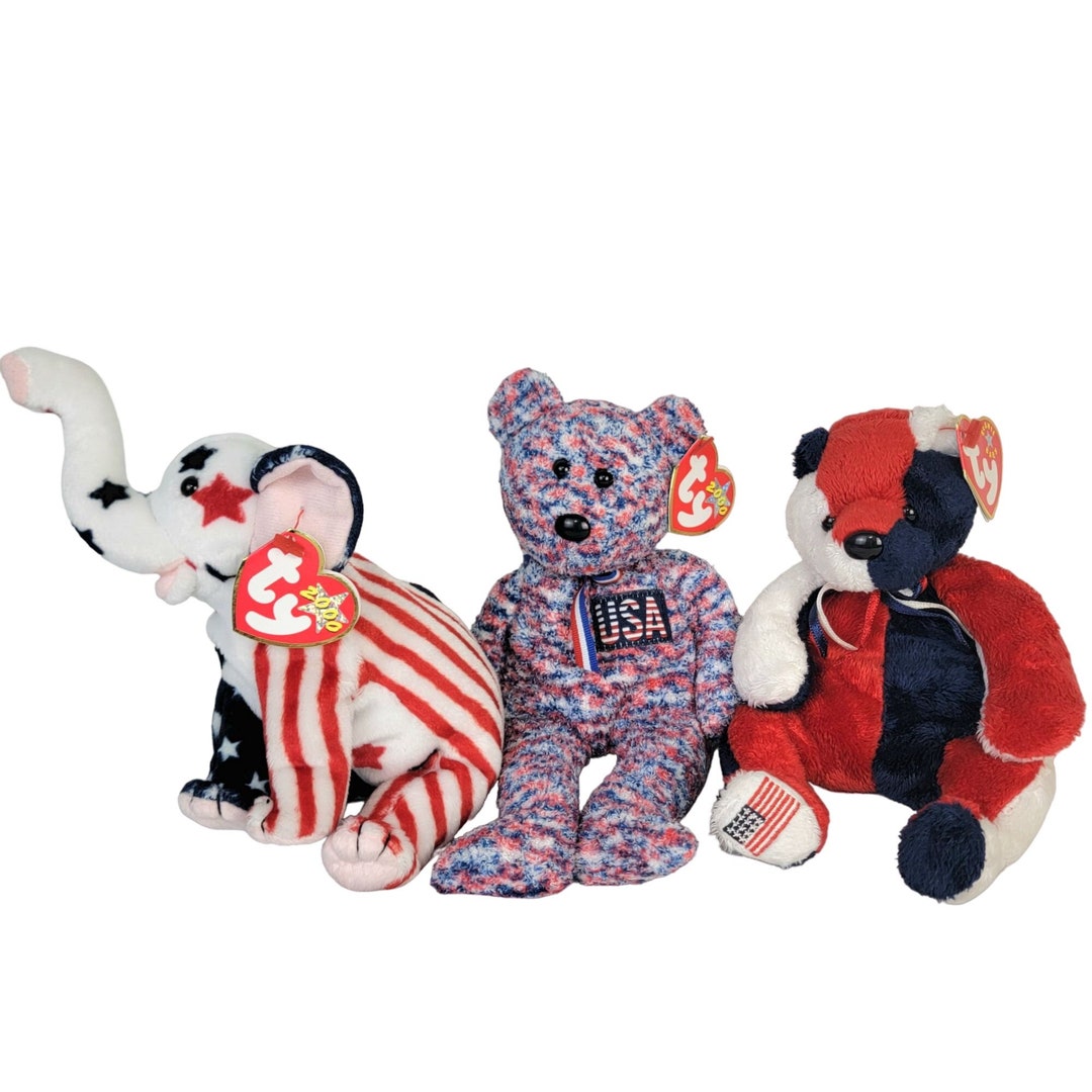 TY Beanie Babies Patriotic Lot Red White Blue Righty Elephant USA ...