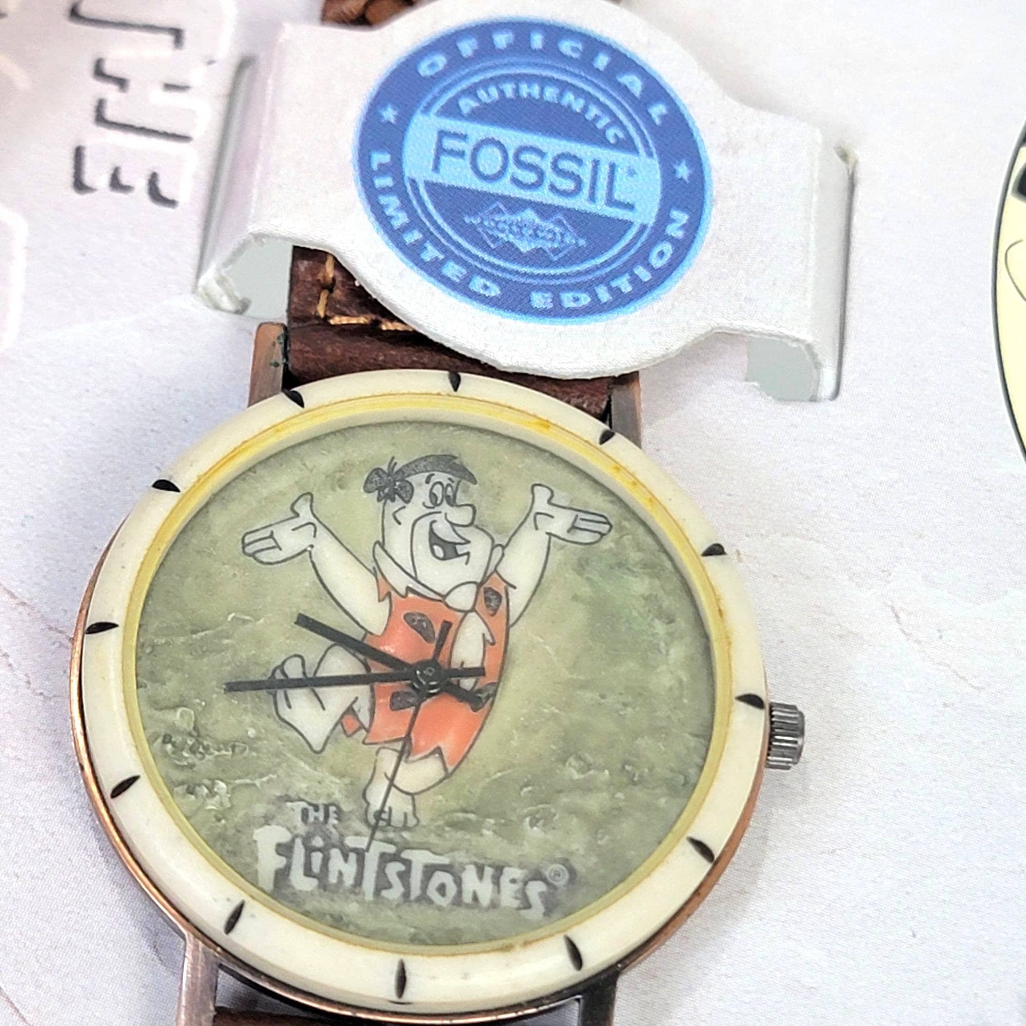 Fossil Vintage 1993 Flintstones Watch Braided Leather Band Fred ...
