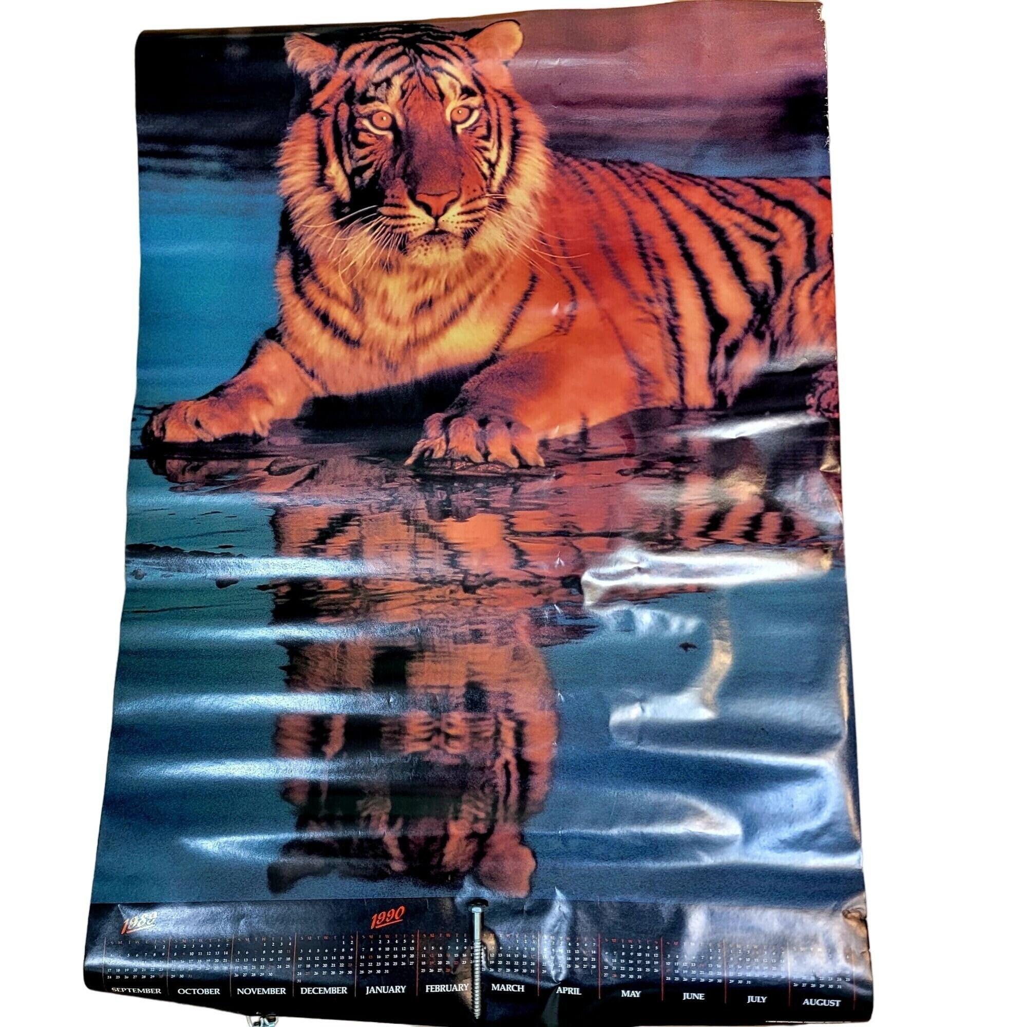 Vintage 80s Tiger Poster Wall Calendar 1989 1990 Birthday Gift New ...