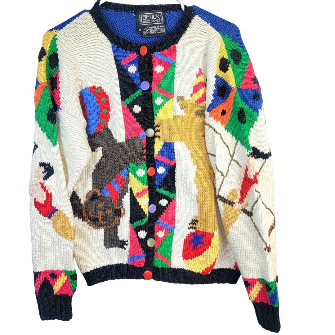 Berek Vintage 80s Circus Cardigan Sweater Women Small Colorful Button ...