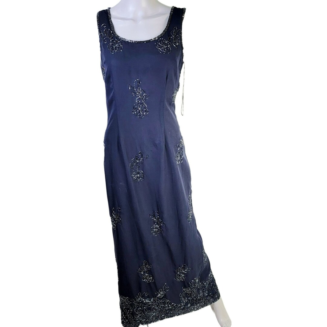 Scala Vintage 90s Formal Evening Gown Long Beaded Maxi Dress Women ...