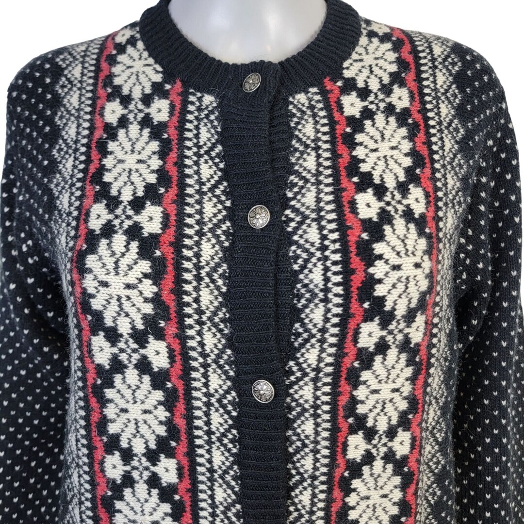 Vintage 90s Angora Cardigan Sweater Women Medium Geometric Fair Isle ...