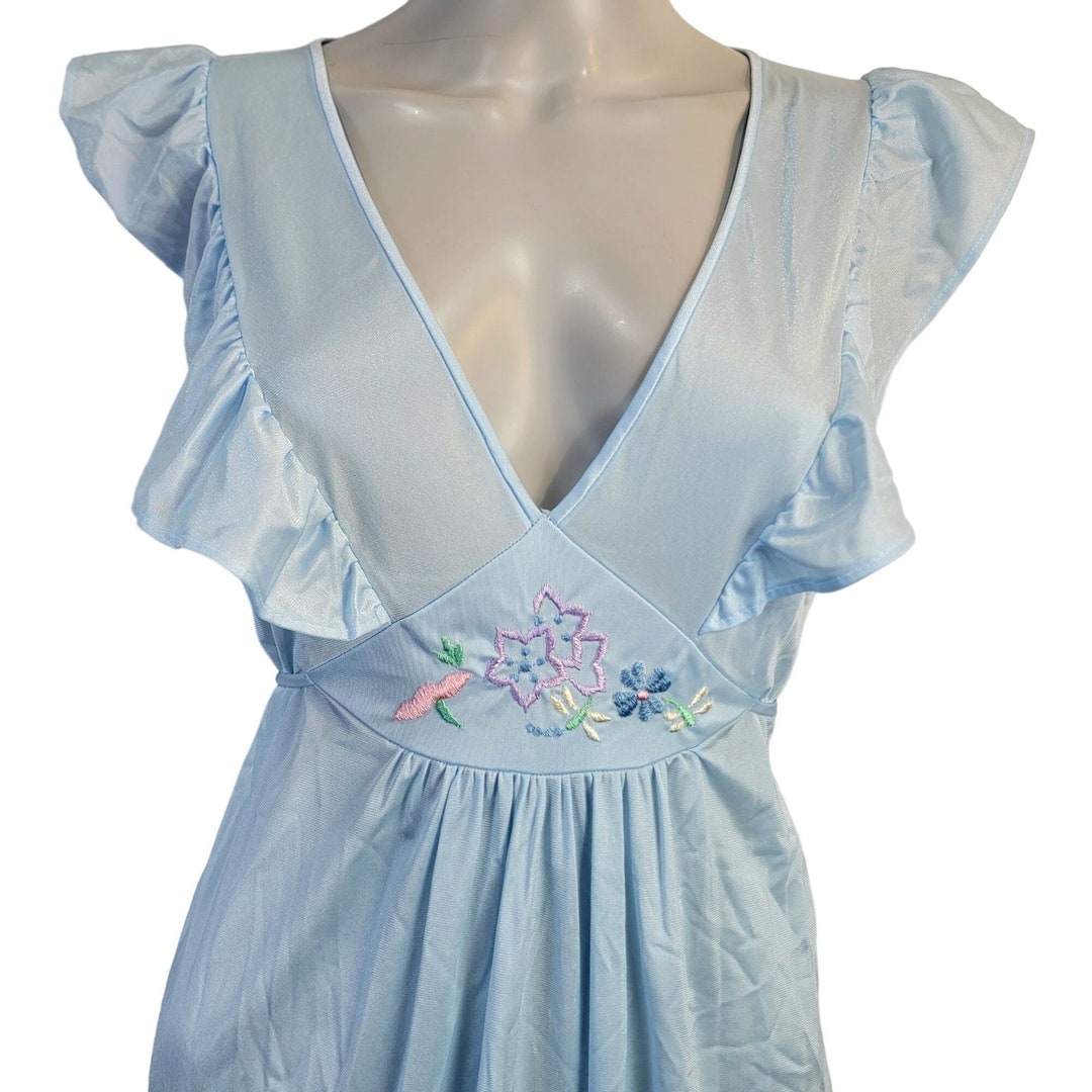 Vintage 70s Peignoir Robe Set Nightgown Flutter Maxi Dress Sleep Women ...