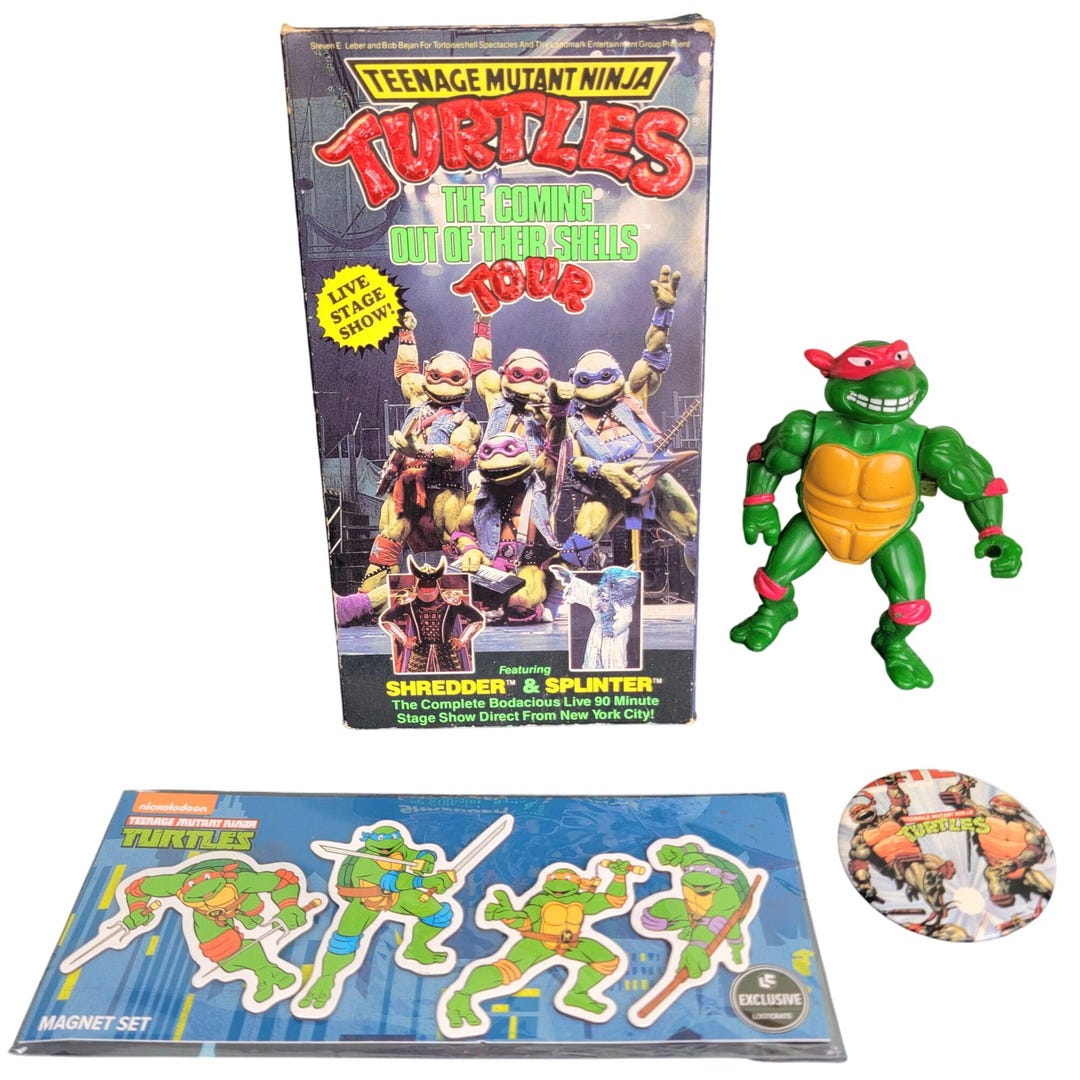 Teenage Mutant Ninja Turtles Lot VHS Action Figure Toy Raphael Button ...