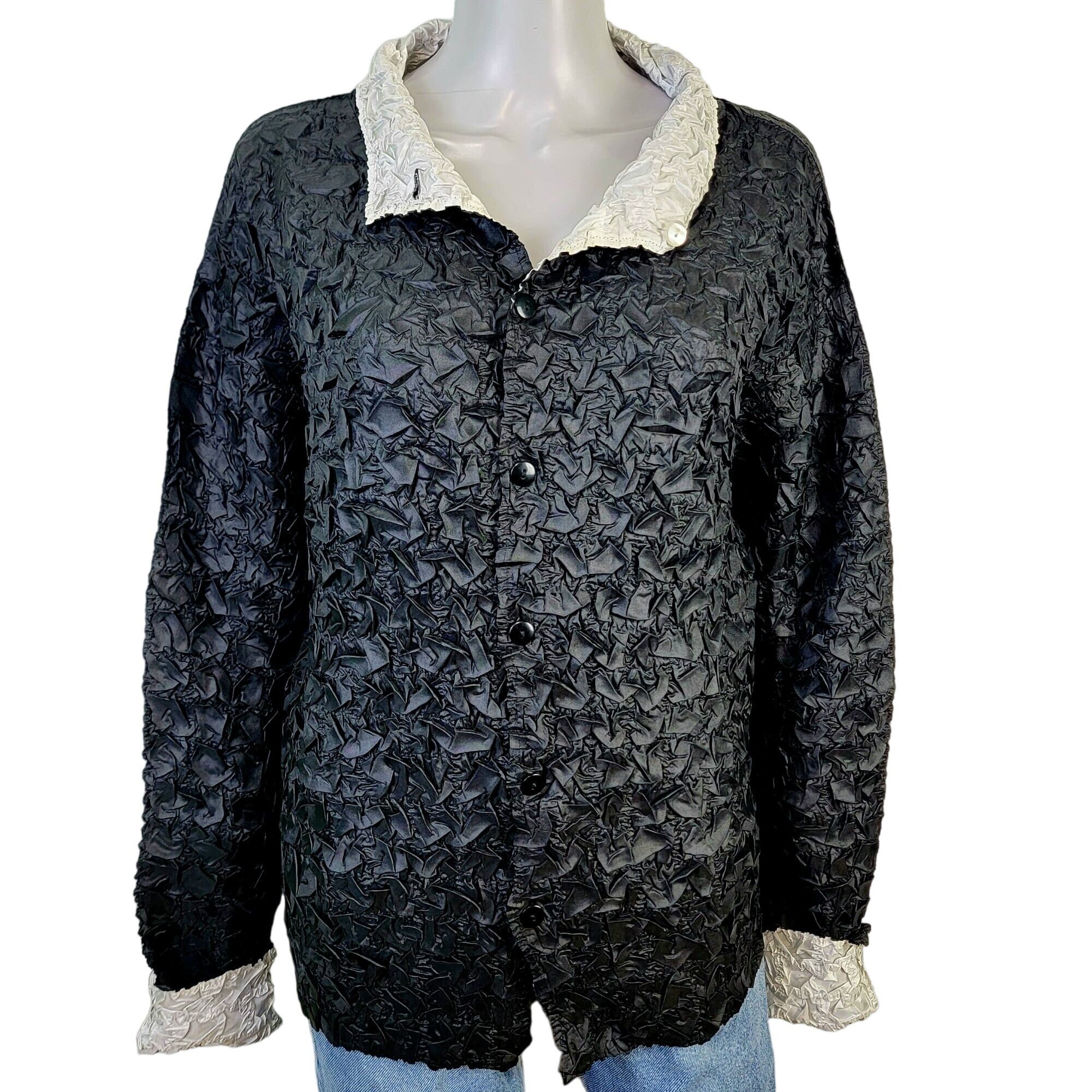 Reversible Vintage 90s Crinkle Fabric Jacket Women 1X 16 18 Plus Size ...
