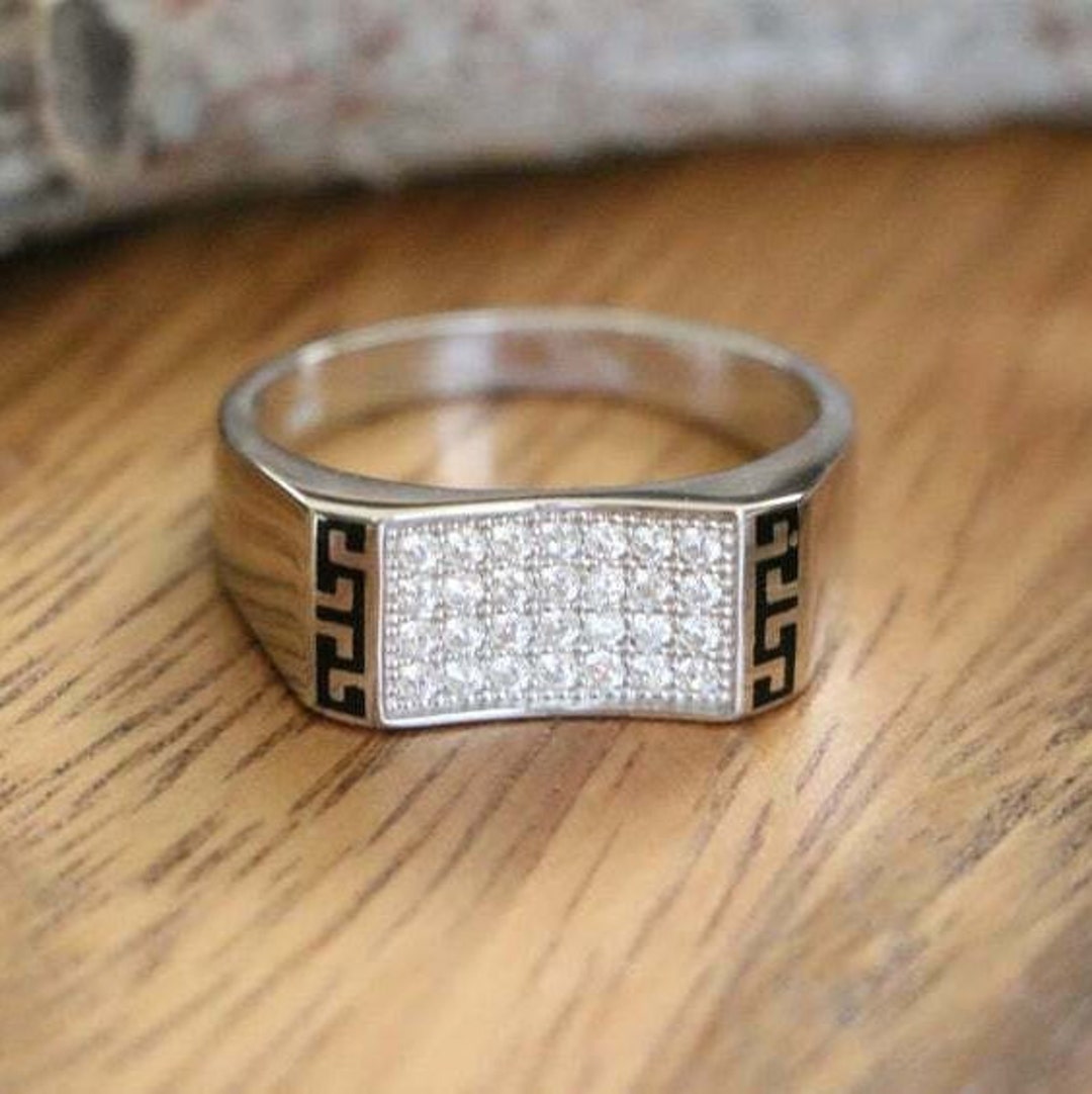 Men's Pave Set Diamond Ring, 1.7 Ct Diamond Ring, 14K White Gold, Men's ...