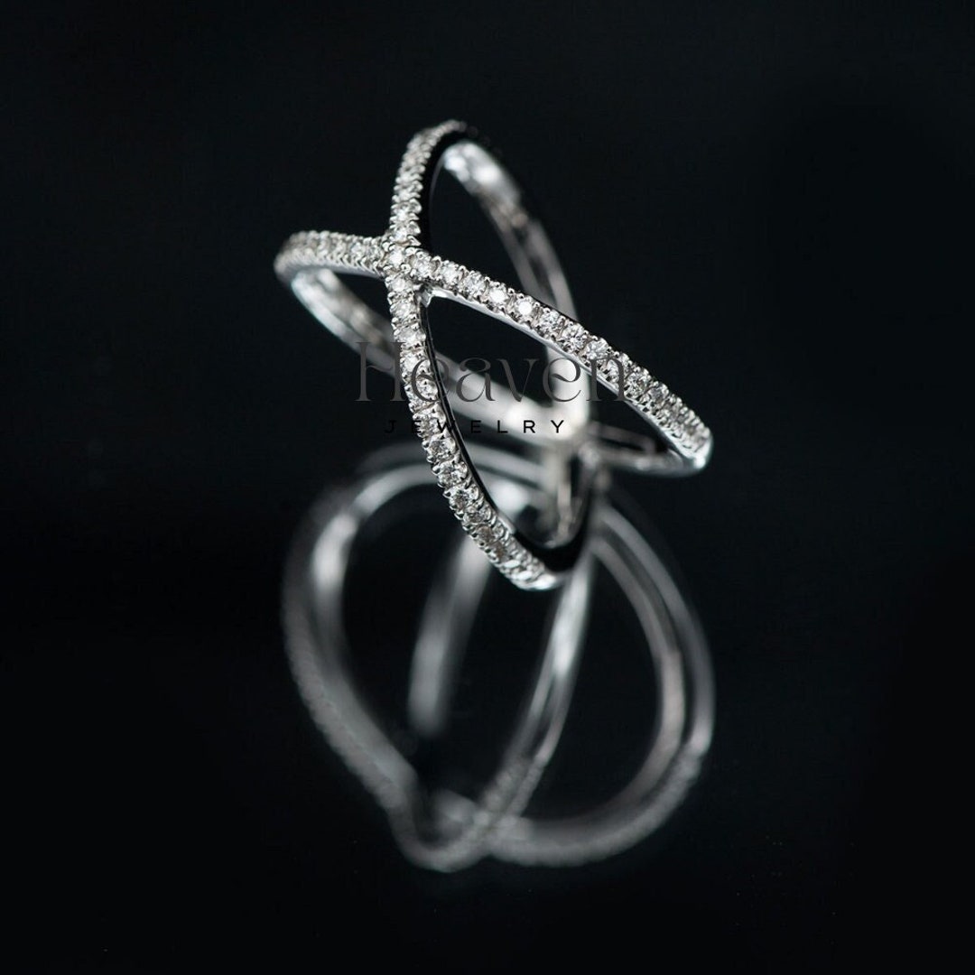 Crossover Wedding Ring, Engagement Ring for Women's, Cross Ring, White ...