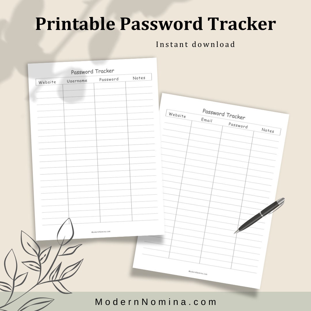 Simple Printable Personal Password Tracker, Password Organizer ...