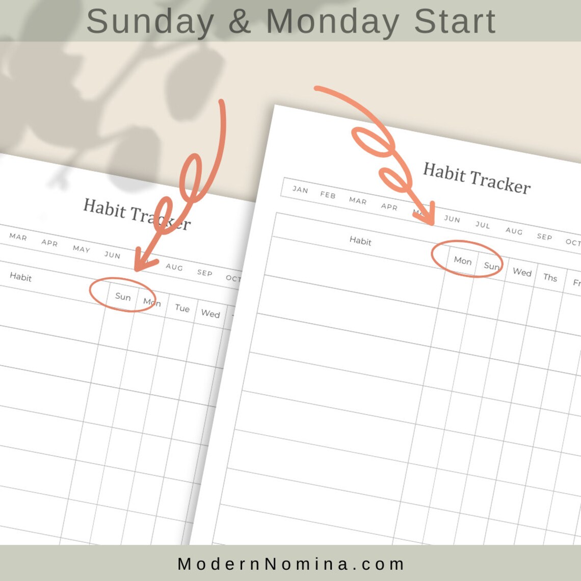 Weekly Personal Habit Tracker Printable Sunday & Monday - Etsy